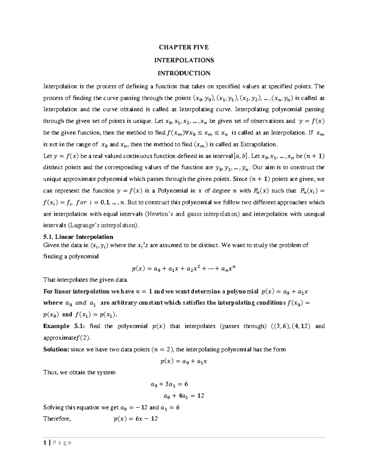 Chapter 5 - ssssssssssssssssssssssssssssssssssss - CHAPTER FIVE INTERPOLATIONS INTRODUCTION ...