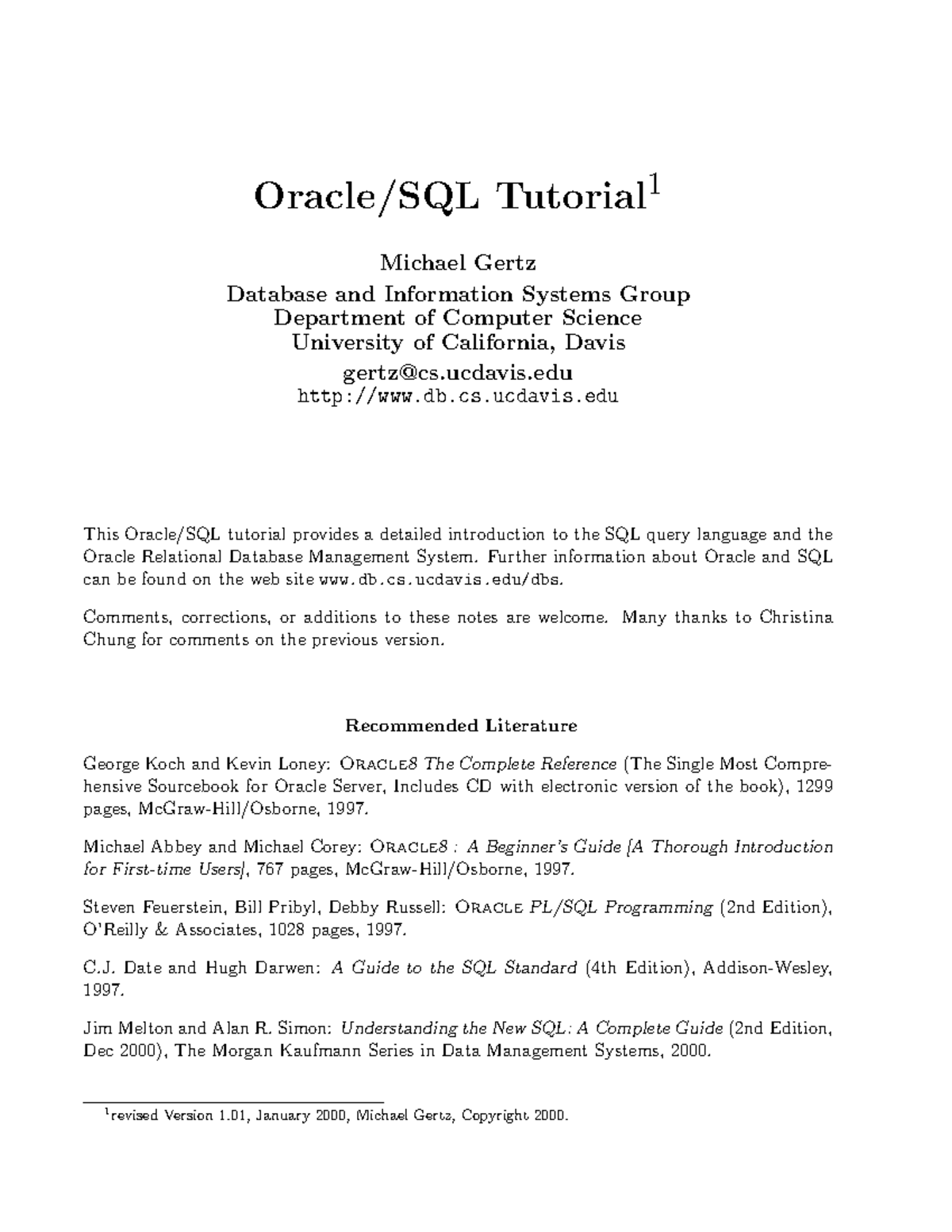 0120 Oracle Sql Tutorial Course Oraclesql Tutorial 1 Michael Gertz Database And Information
