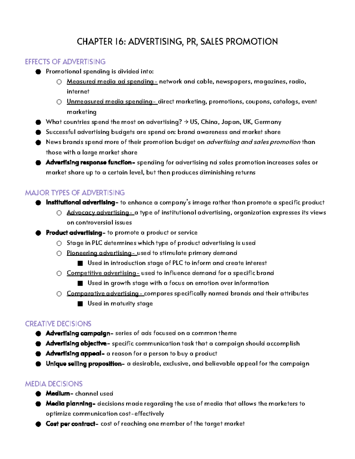 Marketing Management Exam 4 Notes - CHAPTER 16: ADVERTISING, PR, SALES ...