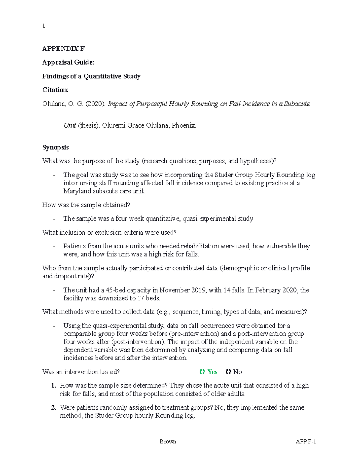 Quantitative Review Template - 1 APPENDIX F Appraisal Guide: Findings ...