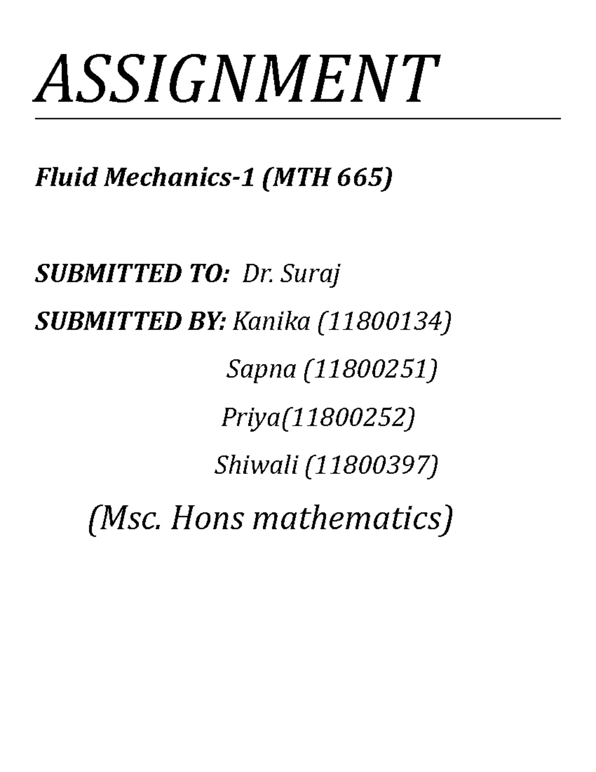 Assignment of fluid dynamics in fluids dynamics - ASSIGNMENT Fluid ...