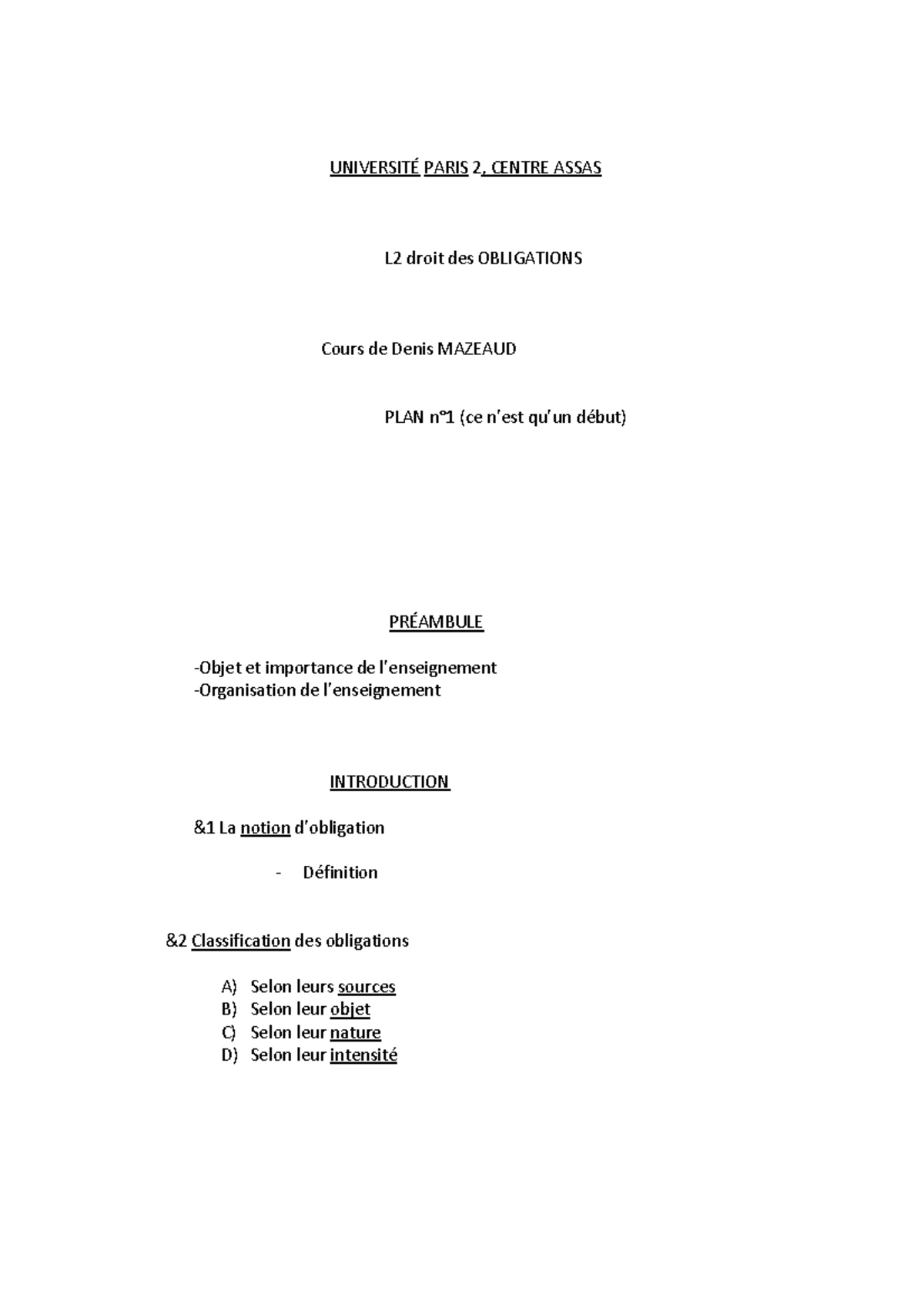 Mazeaud - L2 - Droit des obligations - Plan L2 - UNIVERSITÉ PARIS 2 ...