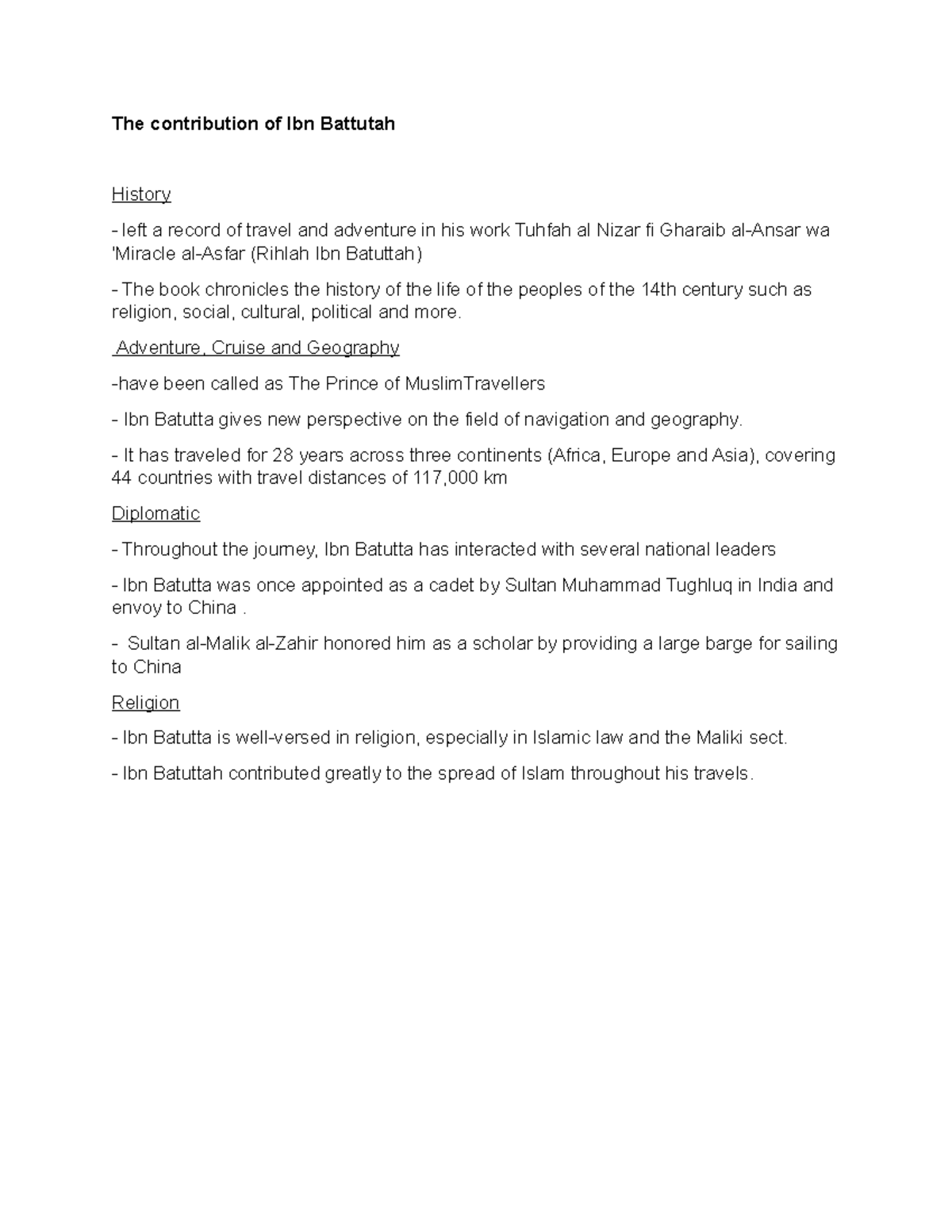 Contribution ibn battuta - The contribution of Ibn Battutah History ...