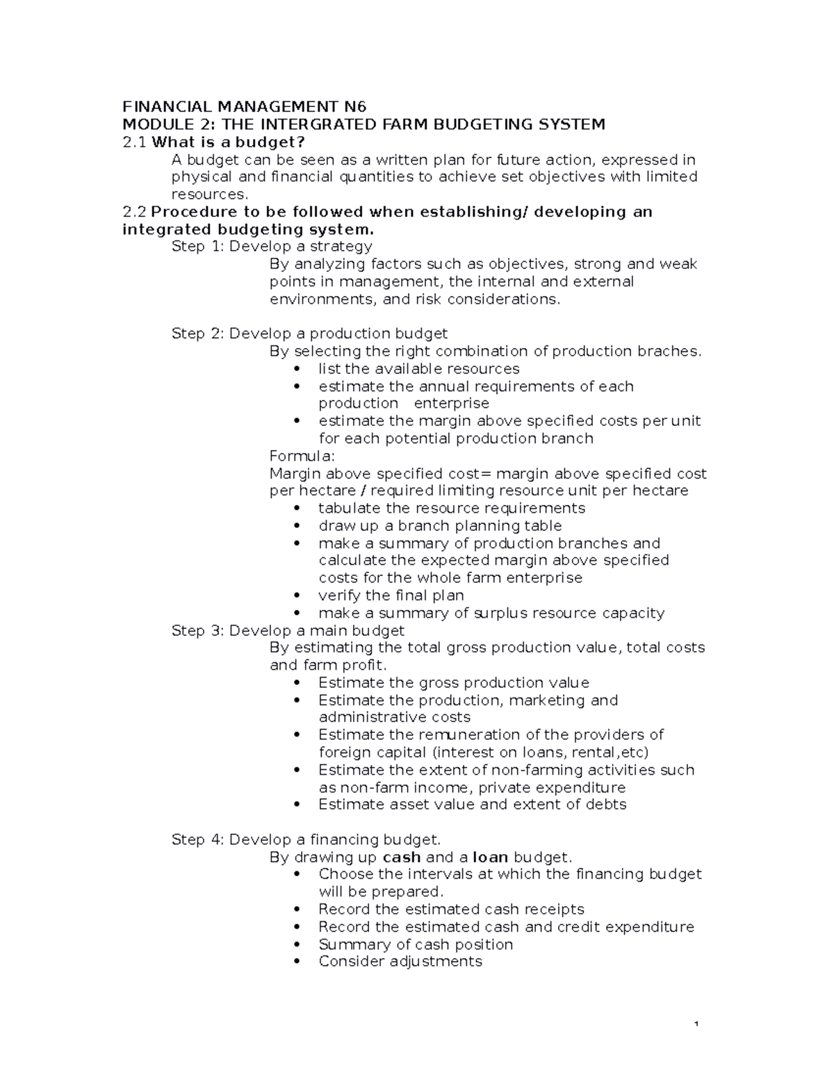Financie N6 NOTE Module 2 - FINANCIAL MANAGEMENT N MODULE 2: THE ...