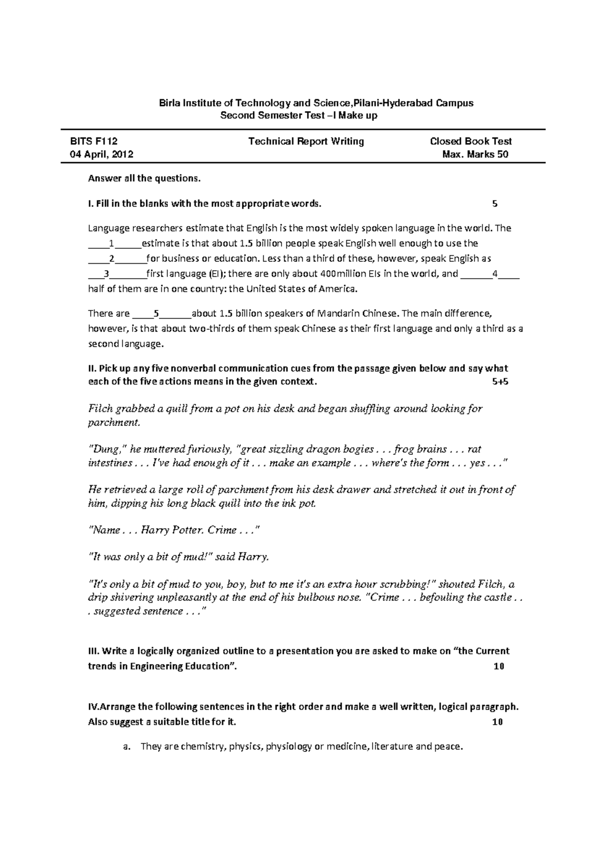 BITS+F112+TIMake+up+QP+04 - Technical Report Writing - BITS Pilani ...