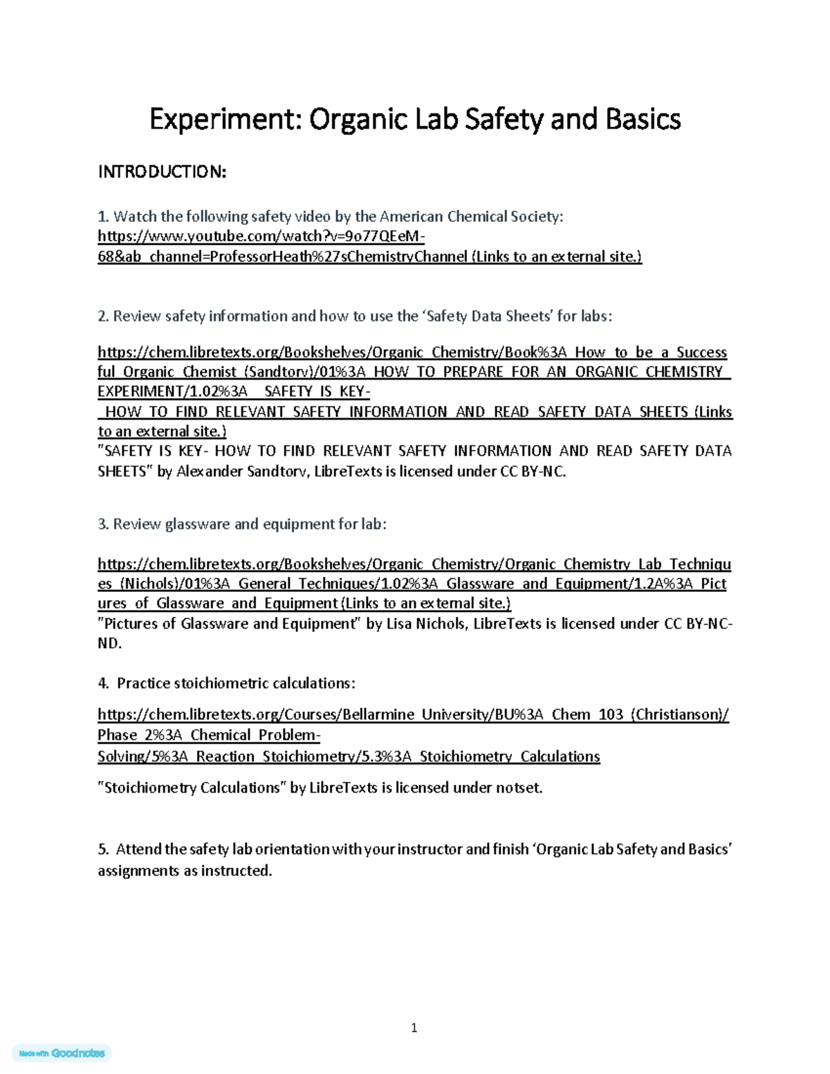 Organic lab safety & basic doc - Experiment: Organic Lab Safety and ...
