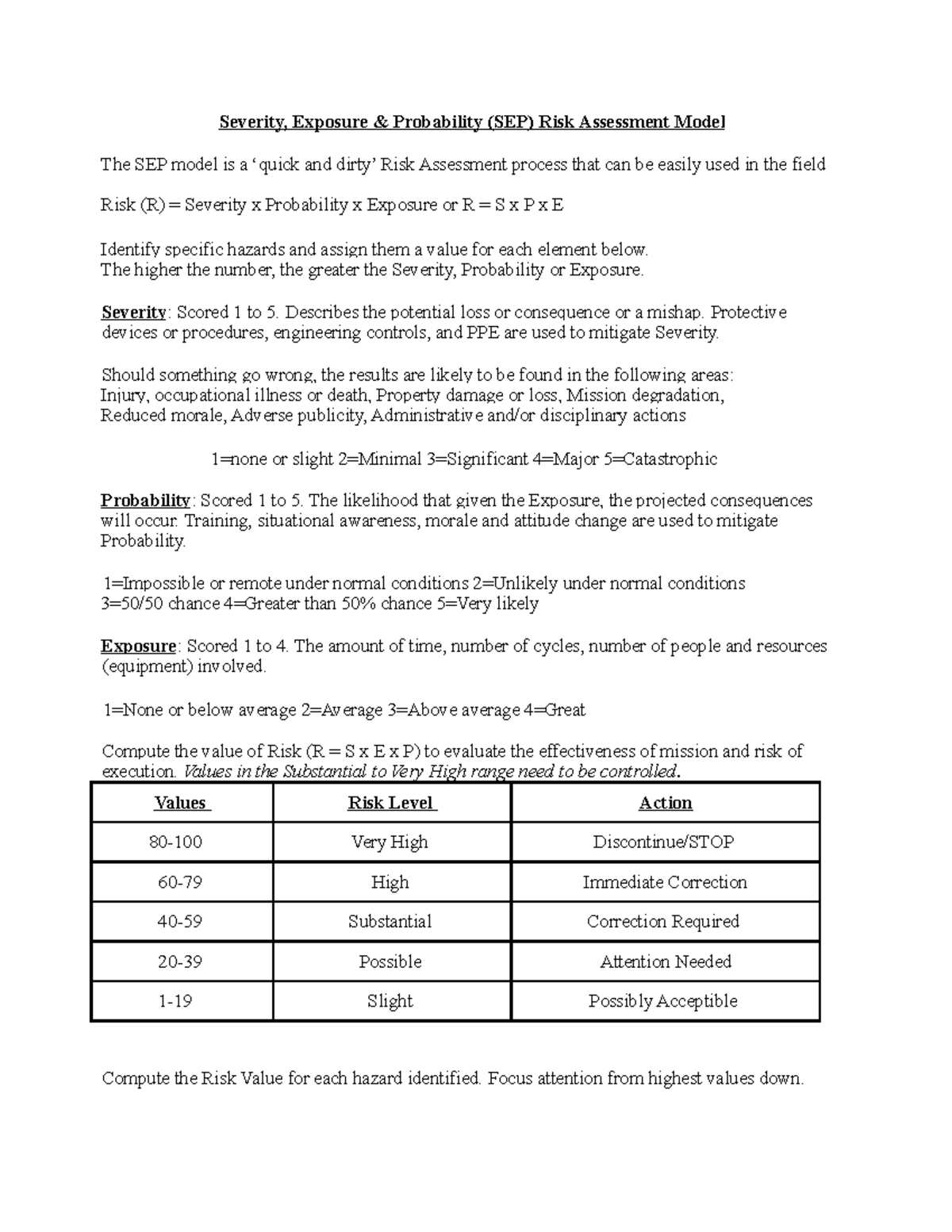 Chapter 3 - Severity, Exposure & Probability (SEP) Risk Assessment ...