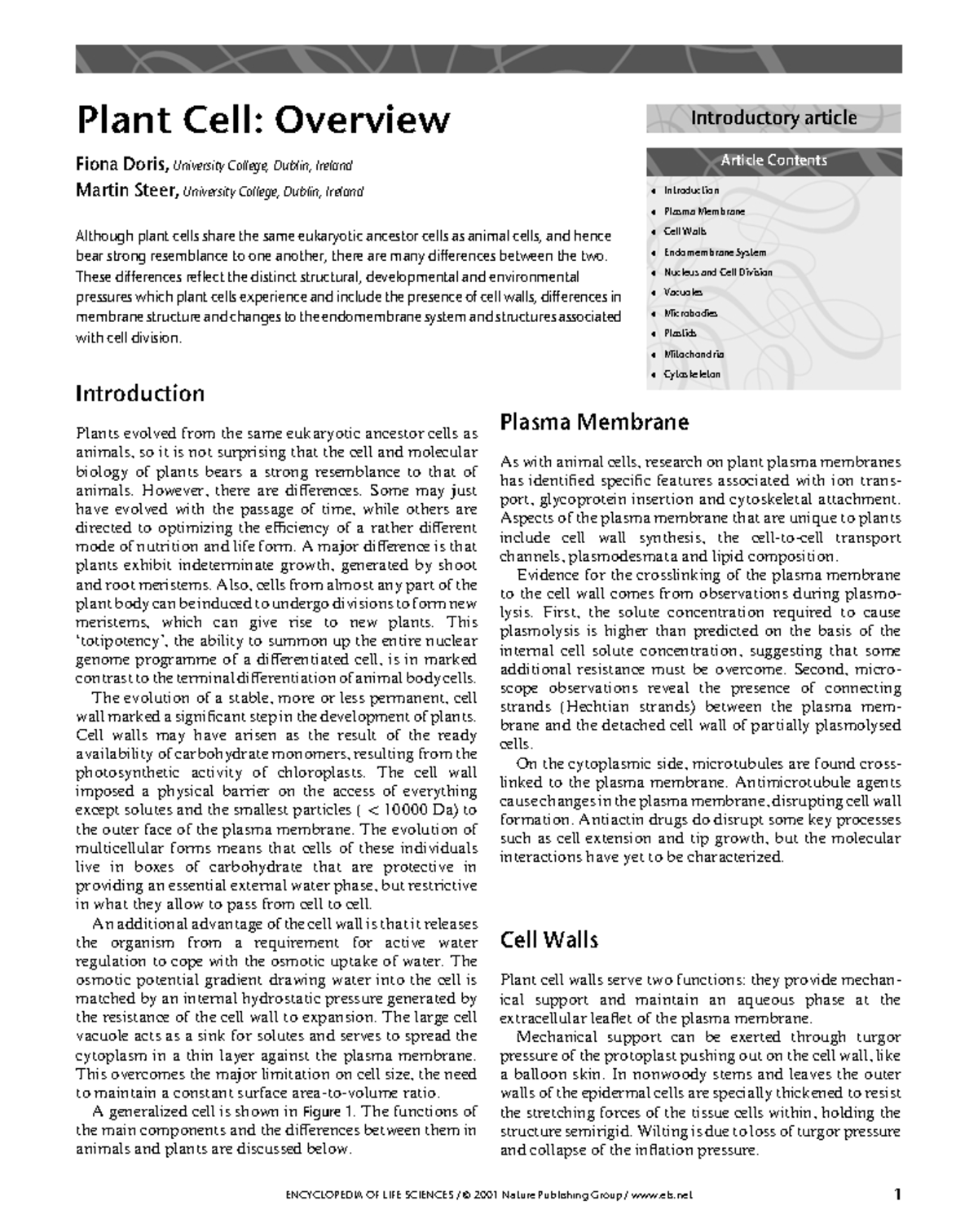 4 - Plant Cell- Overview - Plant Cell: Overview Fiona Doris, University ...