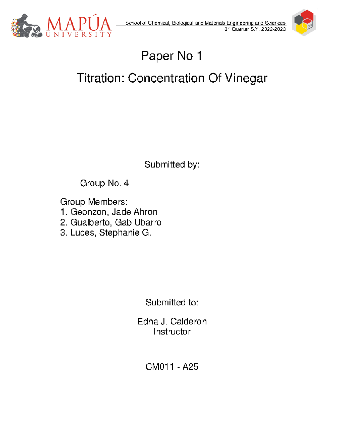 Experiment 1.1-Grp 4 ( Geonzon) - 3 rd Quarter S. 2022- 2023 Paper No 1 ...