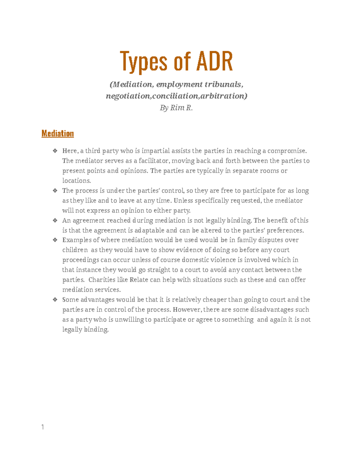 Types of ADR - Types of ADR (Mediation, employment tribunals ...