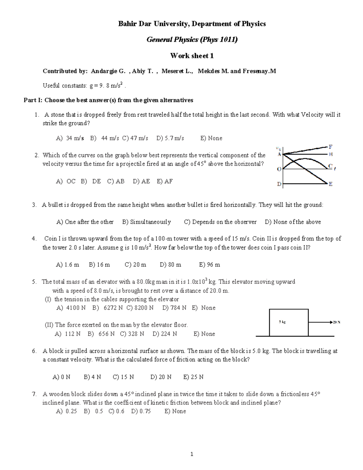 Physics worksheet - Bahir Dar University, Department of Physics ...