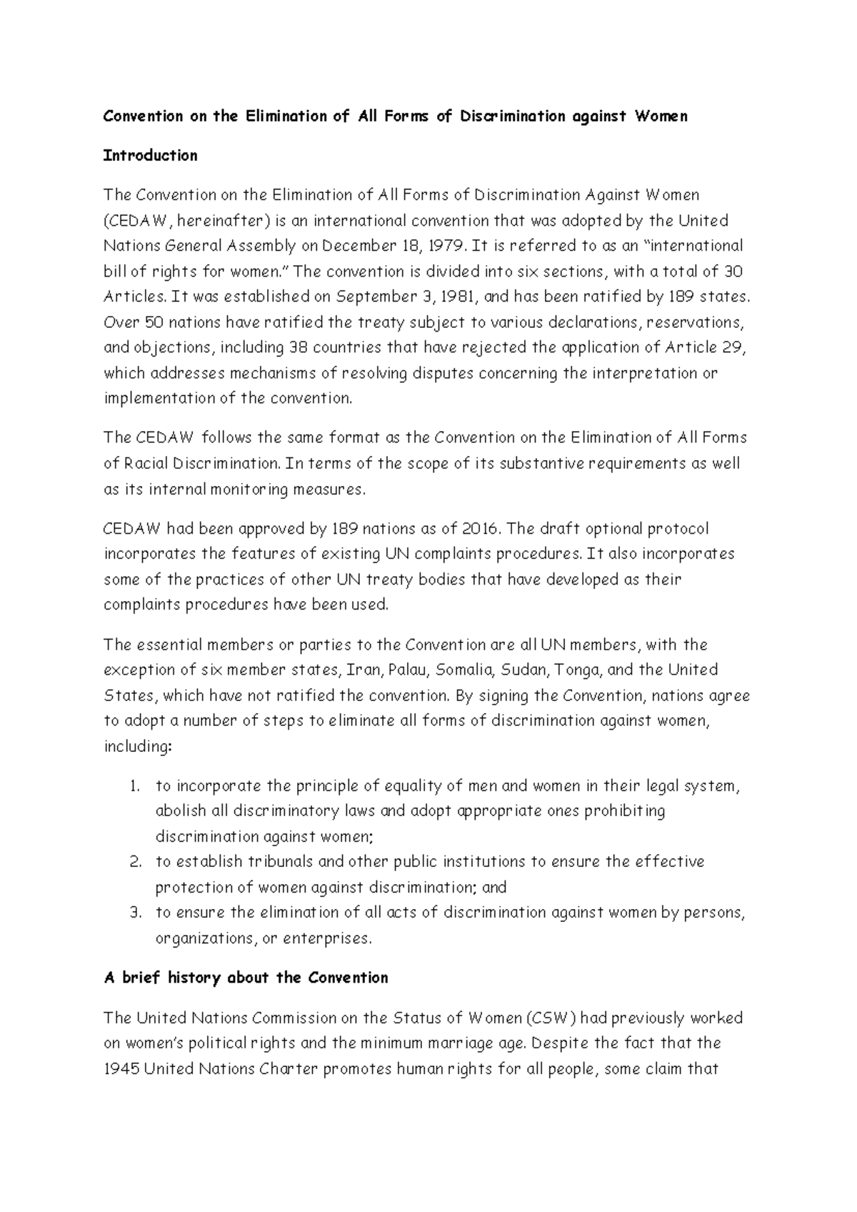 LAW RELATING TO WOMEN AND CHILD - Convention on the Elimination of All ...