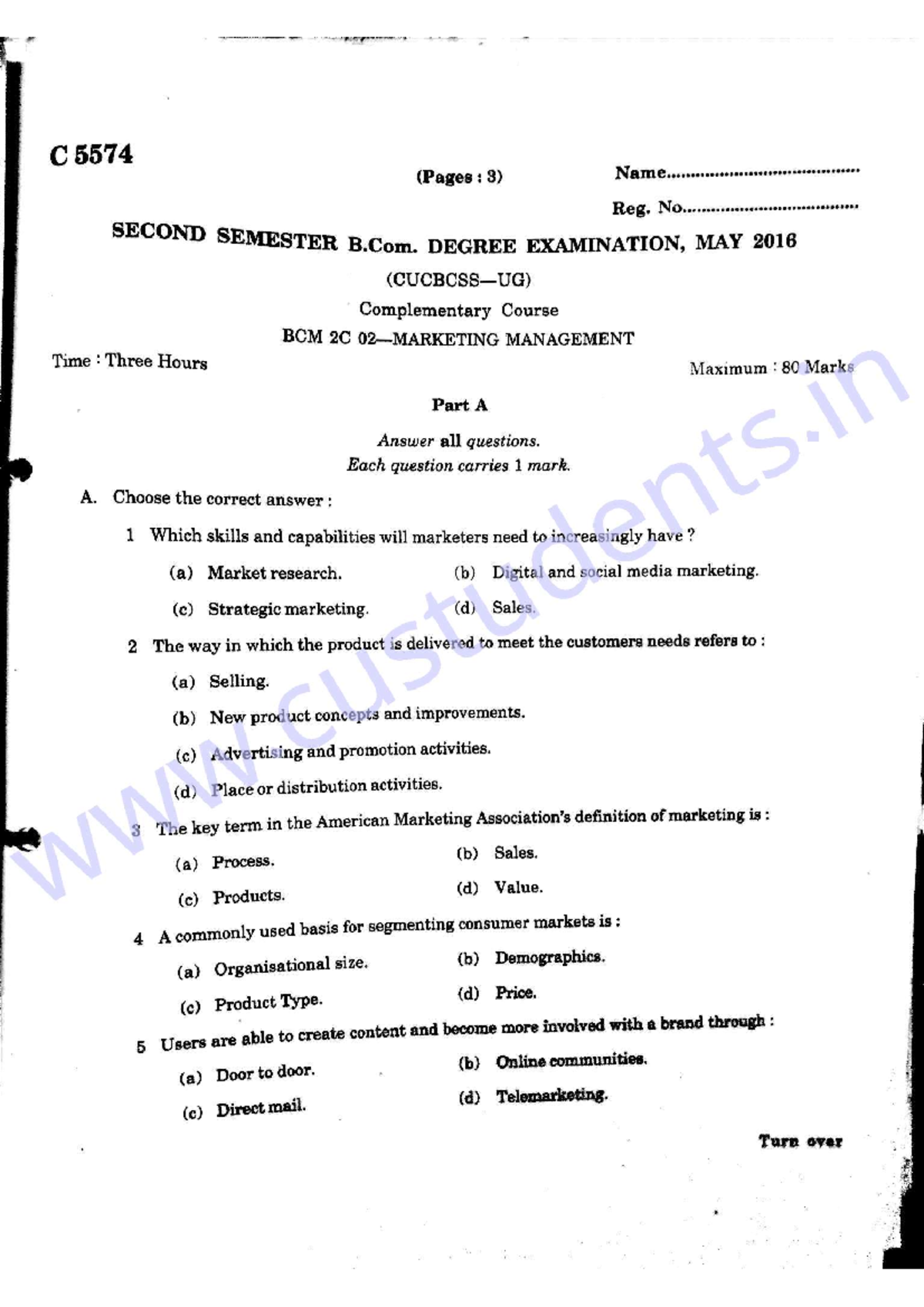 MM 16 - Question paper - Marketing Management - Studocu