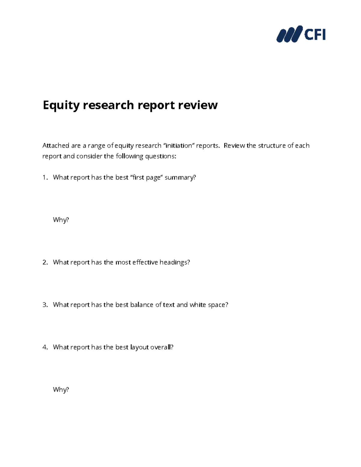01. Equity Research Reports Exercise - Equity research report review ...