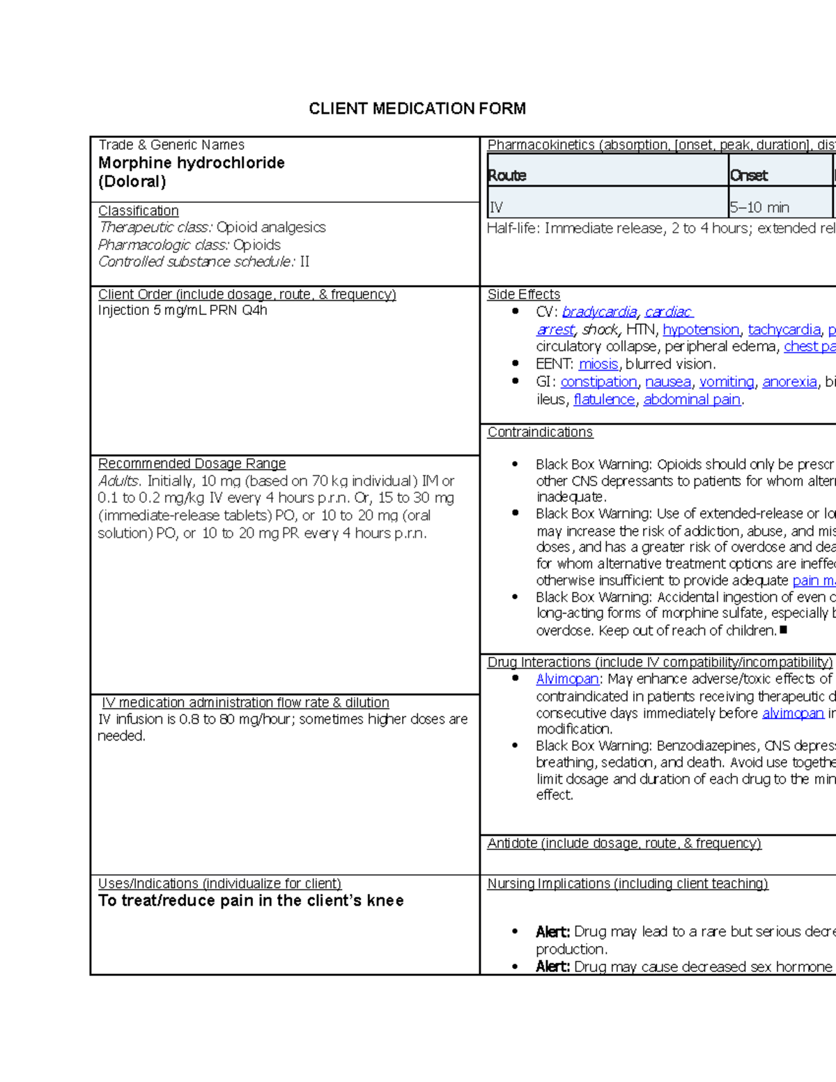CW5- Musculoskeletal pt 4 - CLIENT MEDICATION FORM Trade & Generic ...