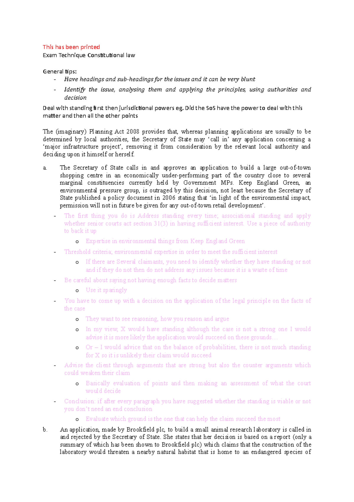Constitutional law exam technique - This has been printed Exam ...