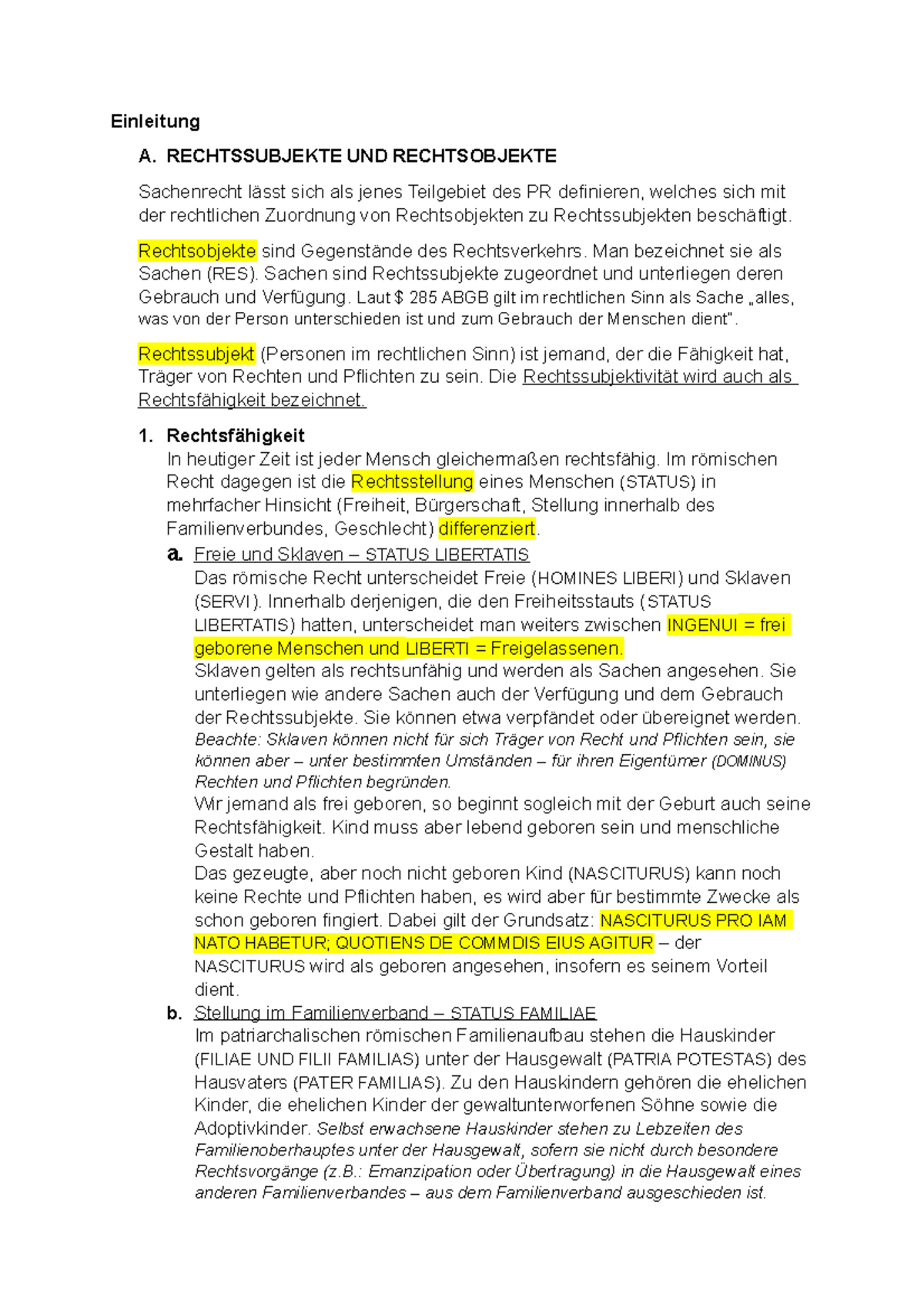 Zusammenfassung - Einleitung A. RECHTSSUBJEKTE UND RECHTSOBJEKTE ...
