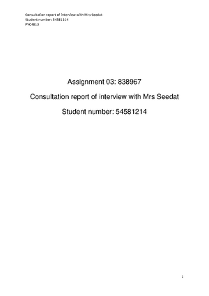PYC4813 assignment 12 - CONFIDENTIAL Consultation summary report Date: 2022/10/ Client: Lerato ...