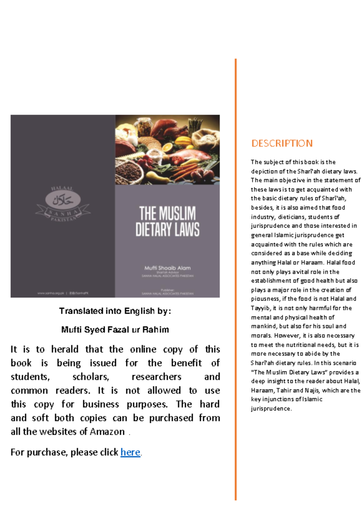 The Muslim Dietary Laws-Free copy - Translated into English by: Mufti ...