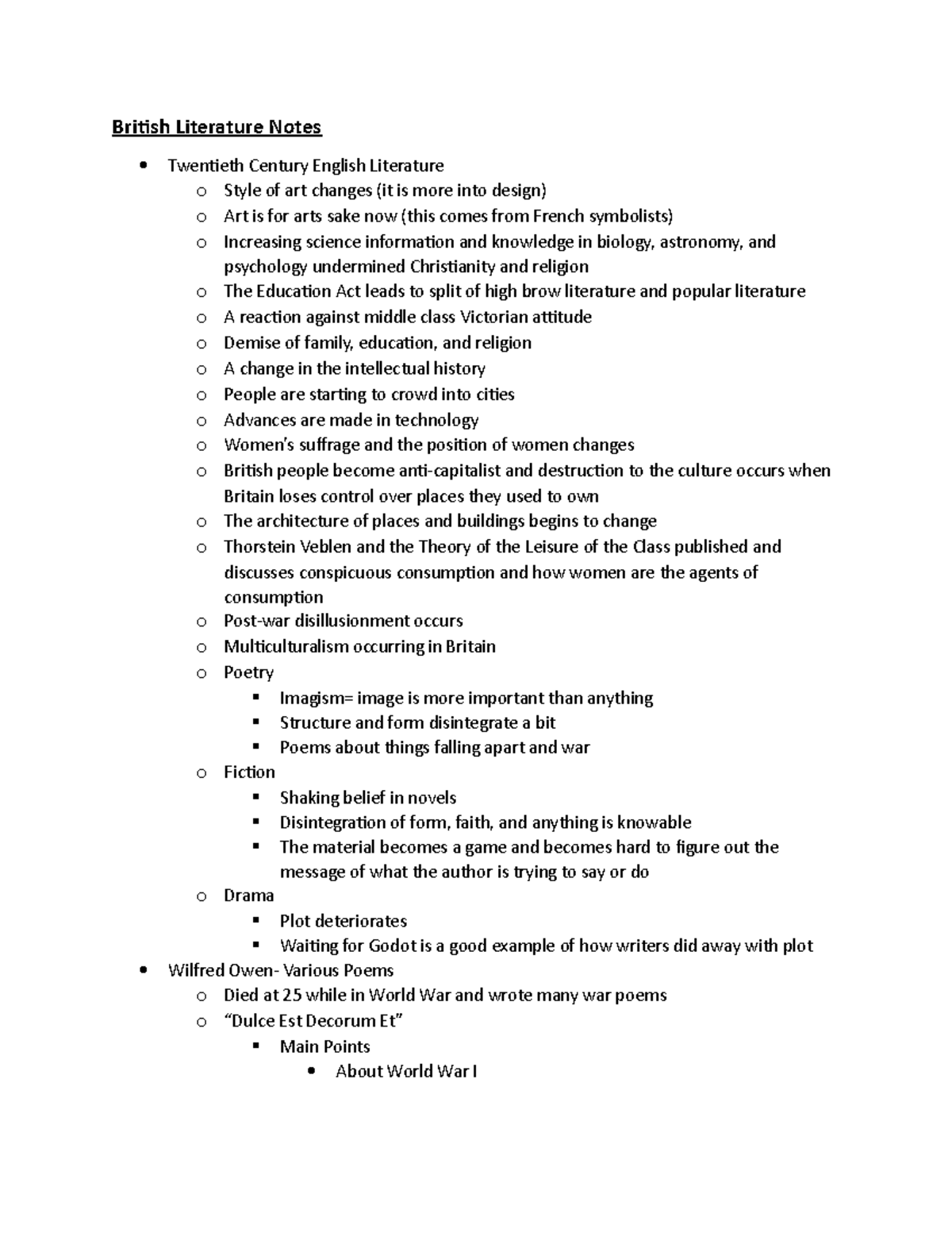 British Literature Notes Document 12 - British Literature Notes ...
