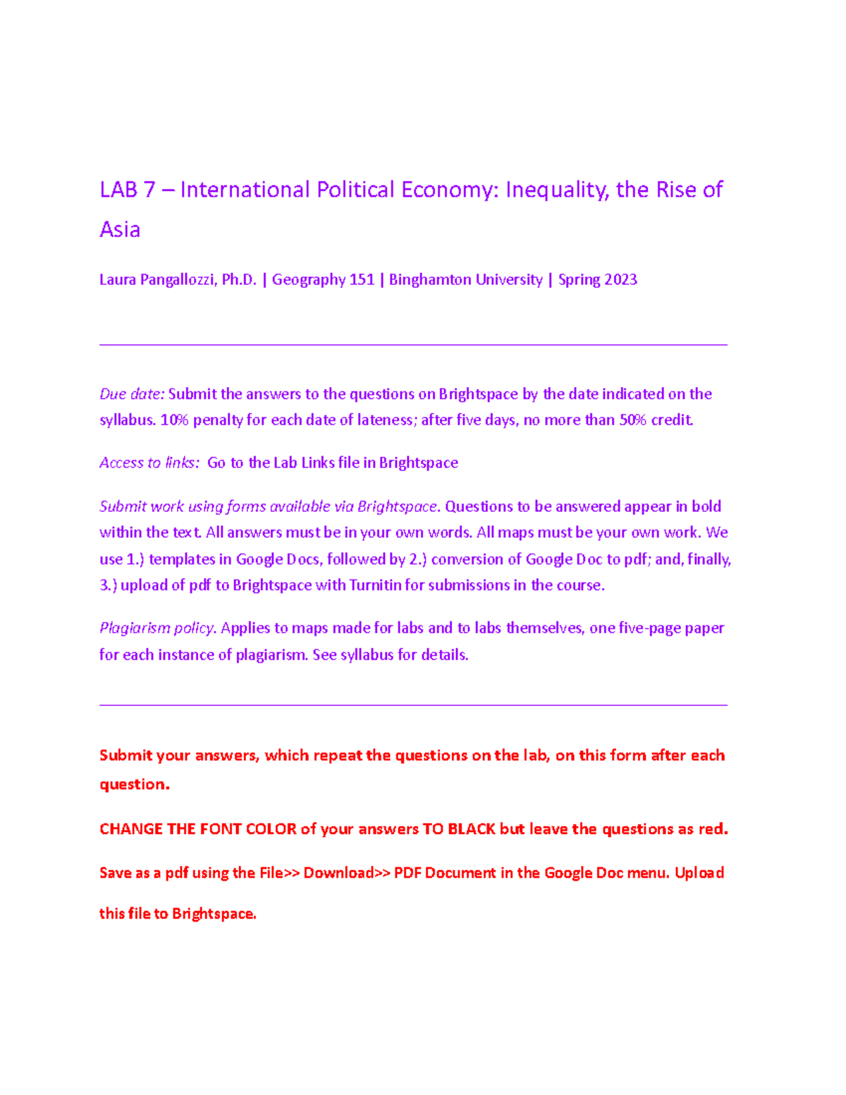 Lab 7 geog - lab 7 geog - LAB 7 – International Political Economy ...