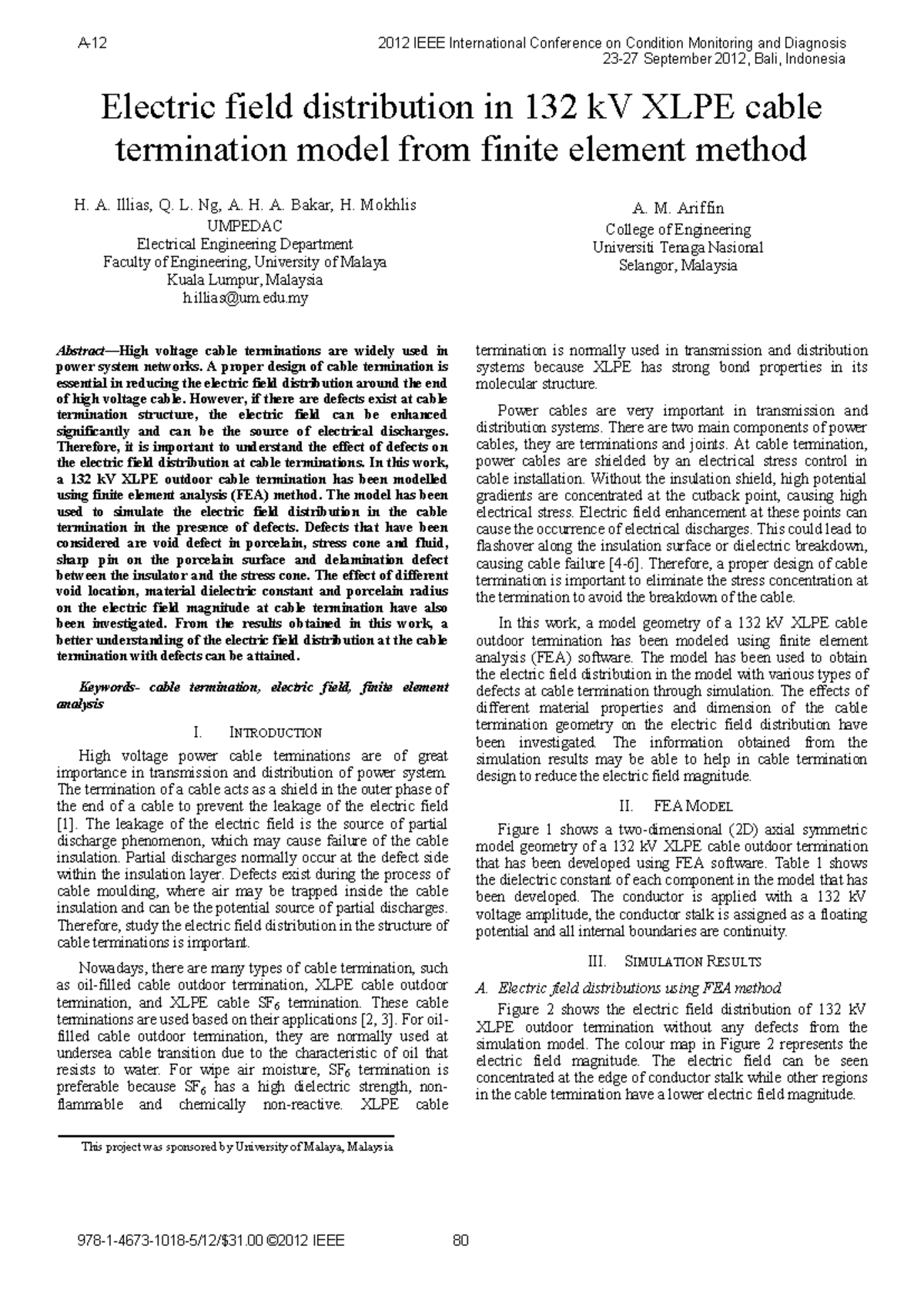Electric field distribution in 132 k V XLPE cable termination model ...