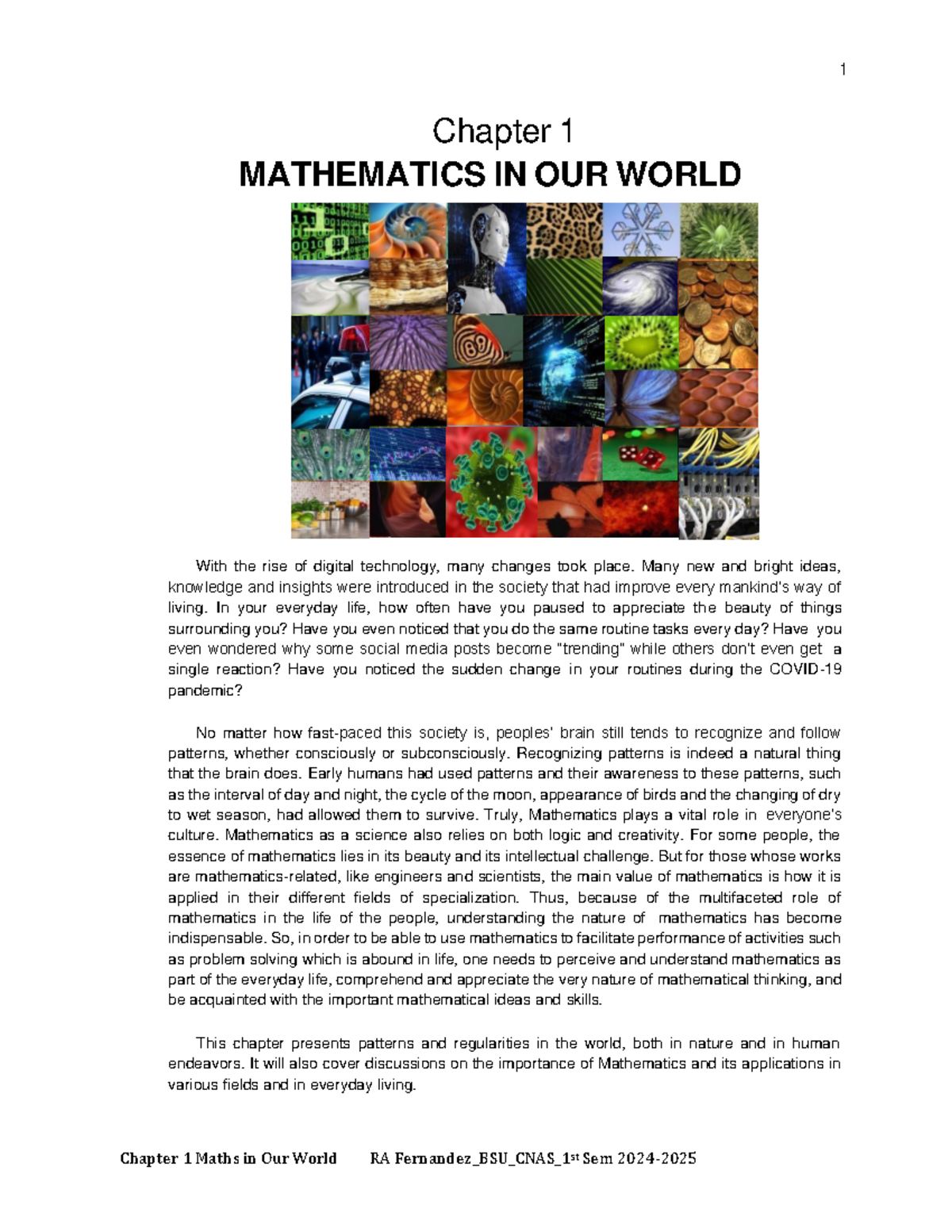 Chapter-1 MATH-21 MMW-1 - Chapter 1 MATHEMATICS IN OUR WORLD With the rise of digital technology ...