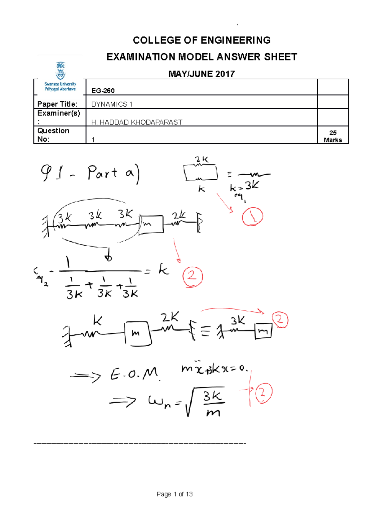 Exam May 2017, answers - ` COLLEGE OF ENGINEERING EXAMINATION MODEL ...