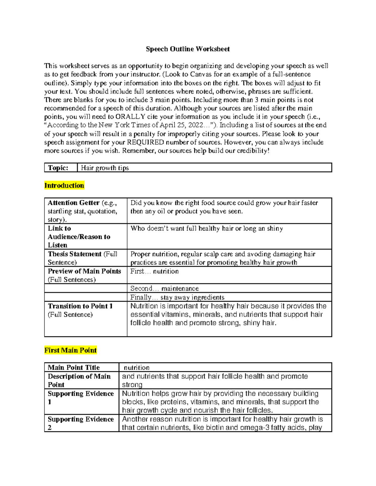 Speech Outline Worksheet-1 - Speech Outline Worksheet This worksheet ...
