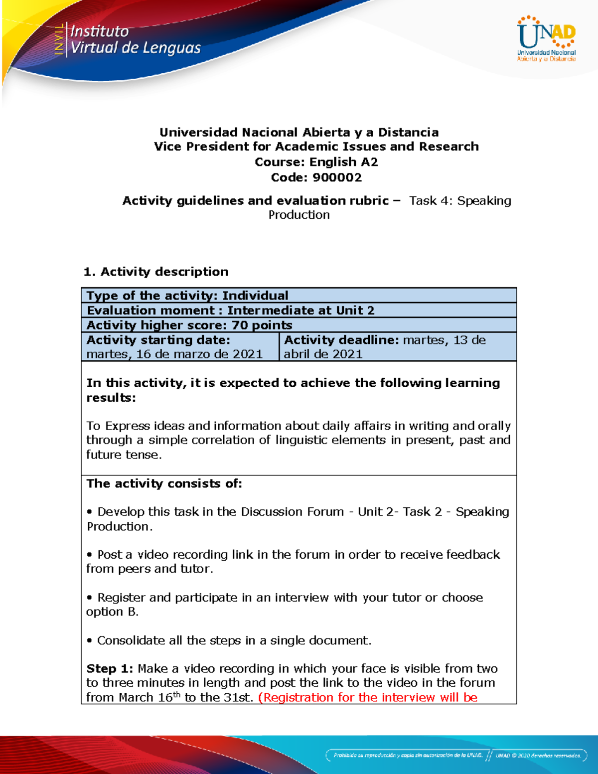 Activity guide and evaluation rubric - Unit 2 - Task 4 - Oral ...