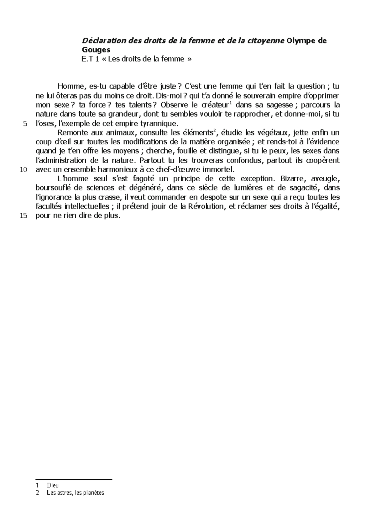 Texte ET1 - Déclaration des droits de la femme et de la citoyenne ...