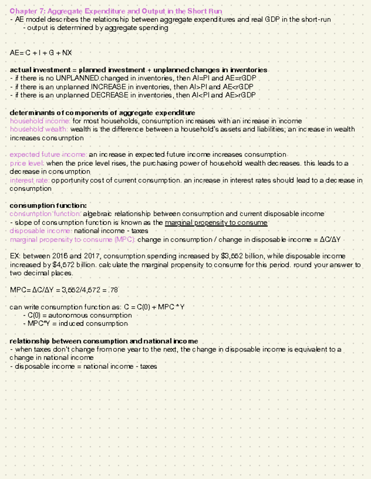 Chapter 7 Aggregate Expenditure Output in the Short Run - Chapter 7: Aggregate Expenditure and ...