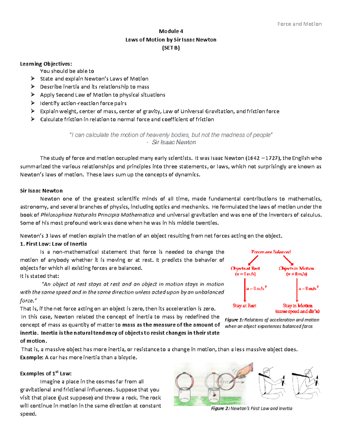 PHY03 Module 4 Set B-Laws of Motion by Sir Isaac Newton - Module 4 Laws of Motion by Sir Isaac ...