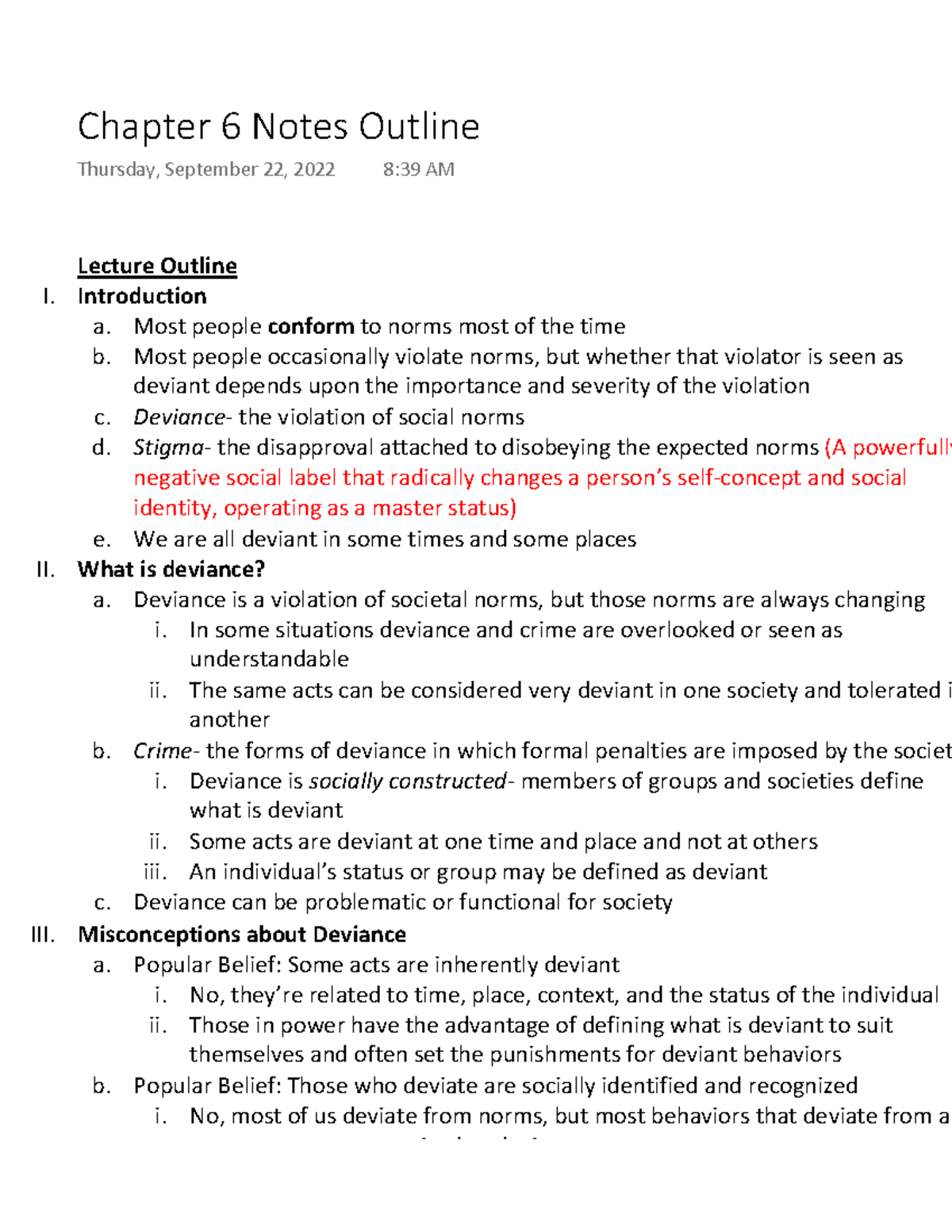 Chapter 6 Summary Outline - Lecture Outline Introduction a. Most people ...