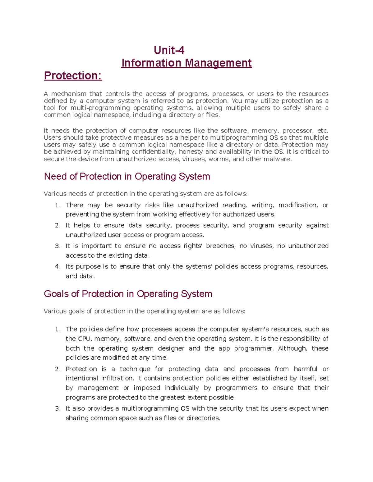 Unit 4 Protection - ..... - Unit- Information Management Protection: A ...