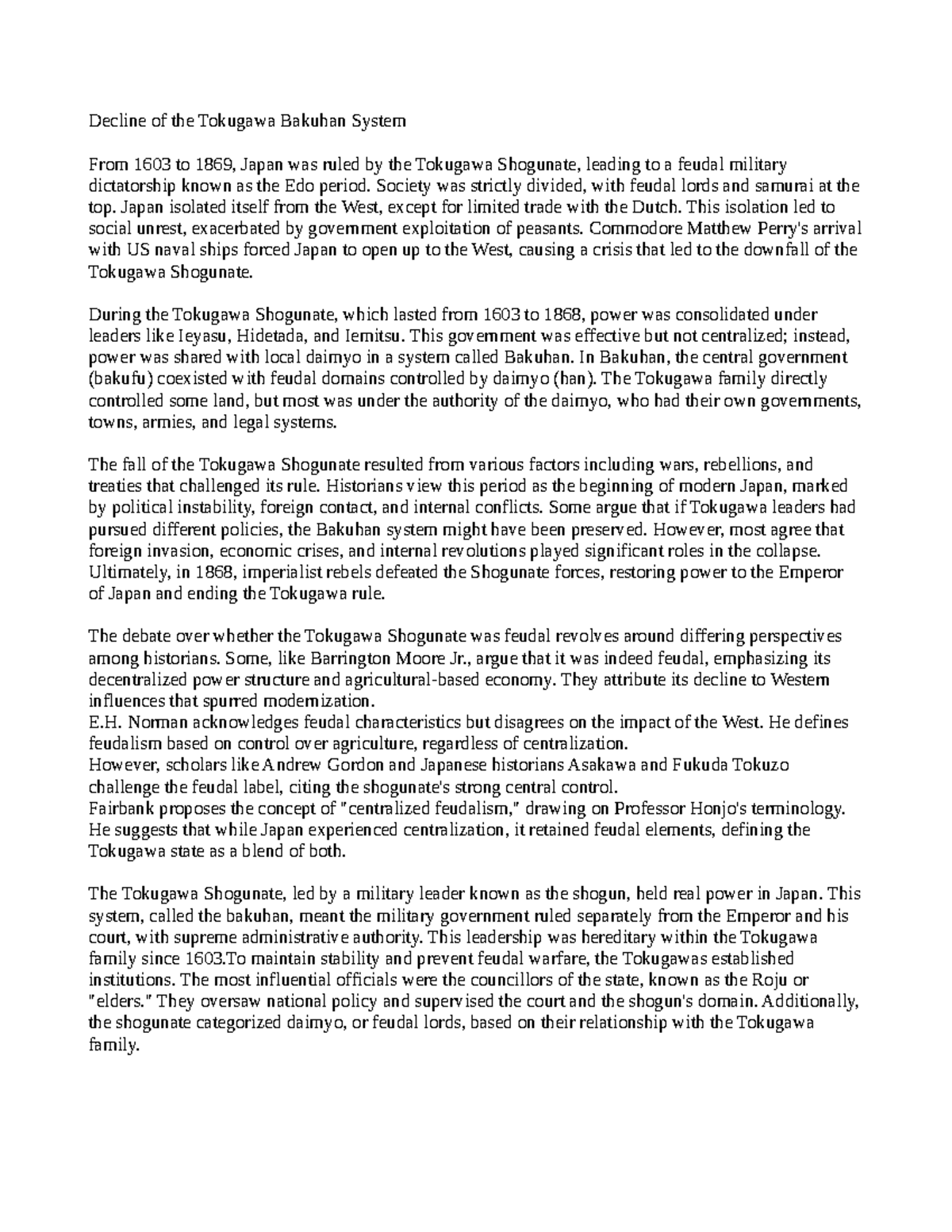 Decline of Tokugawa Bakuhan - Decline of the Tokugawa Bakuhan System ...