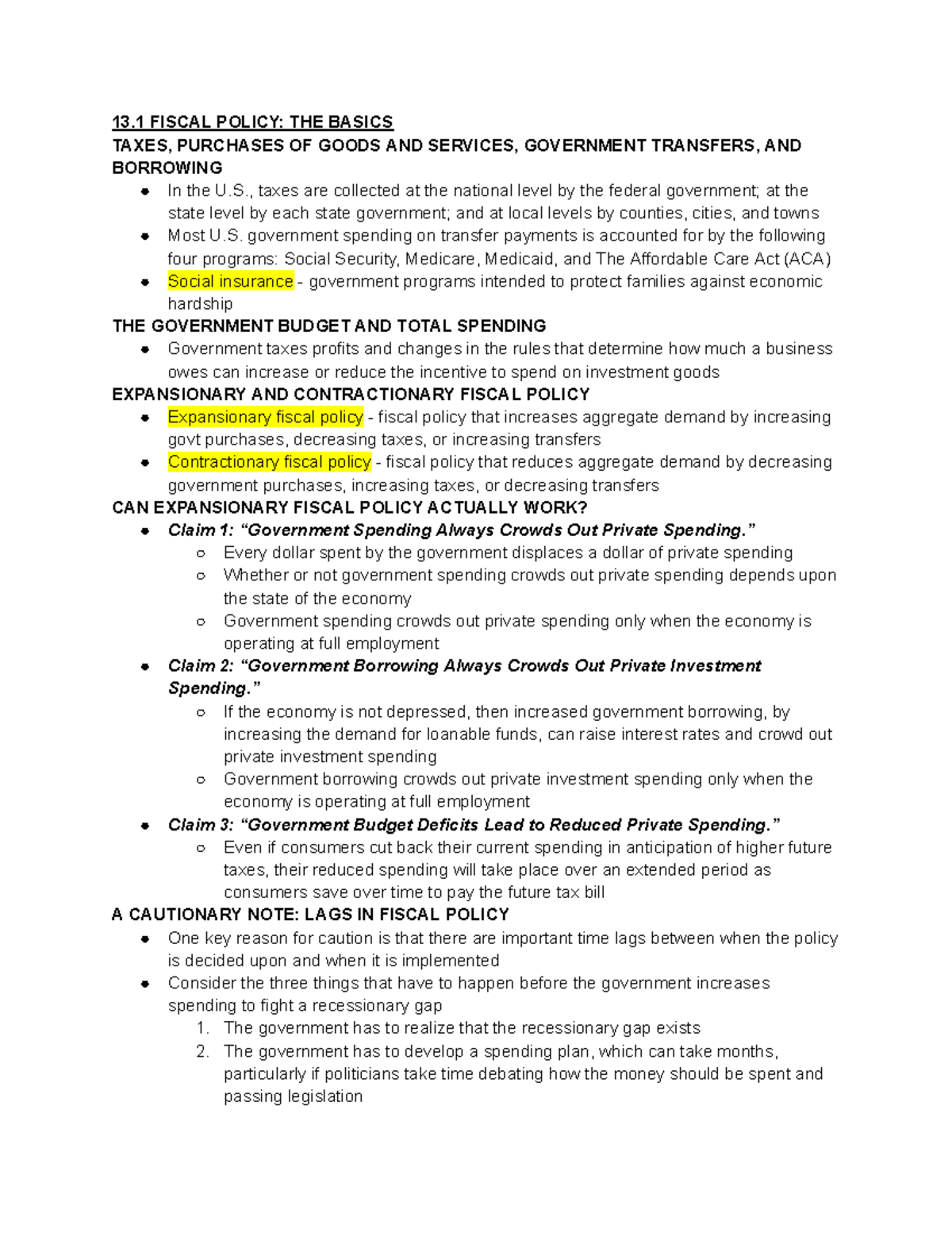 Fiscal Policy_ Macro - 13 FISCAL POLICY: THE BASICS TAXES, PURCHASES OF ...