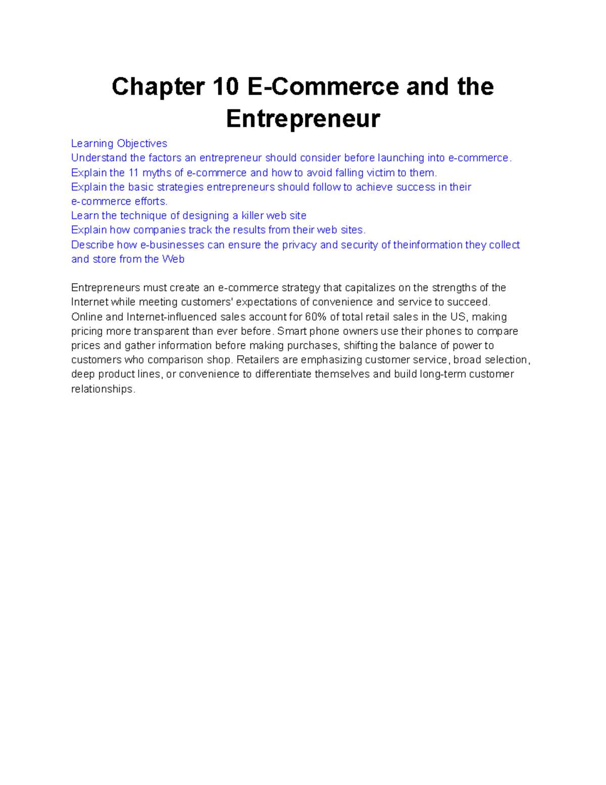 Mana 3325 Chapter 10 Reading E-Commerce and the Entrepreneur - Chapter ...