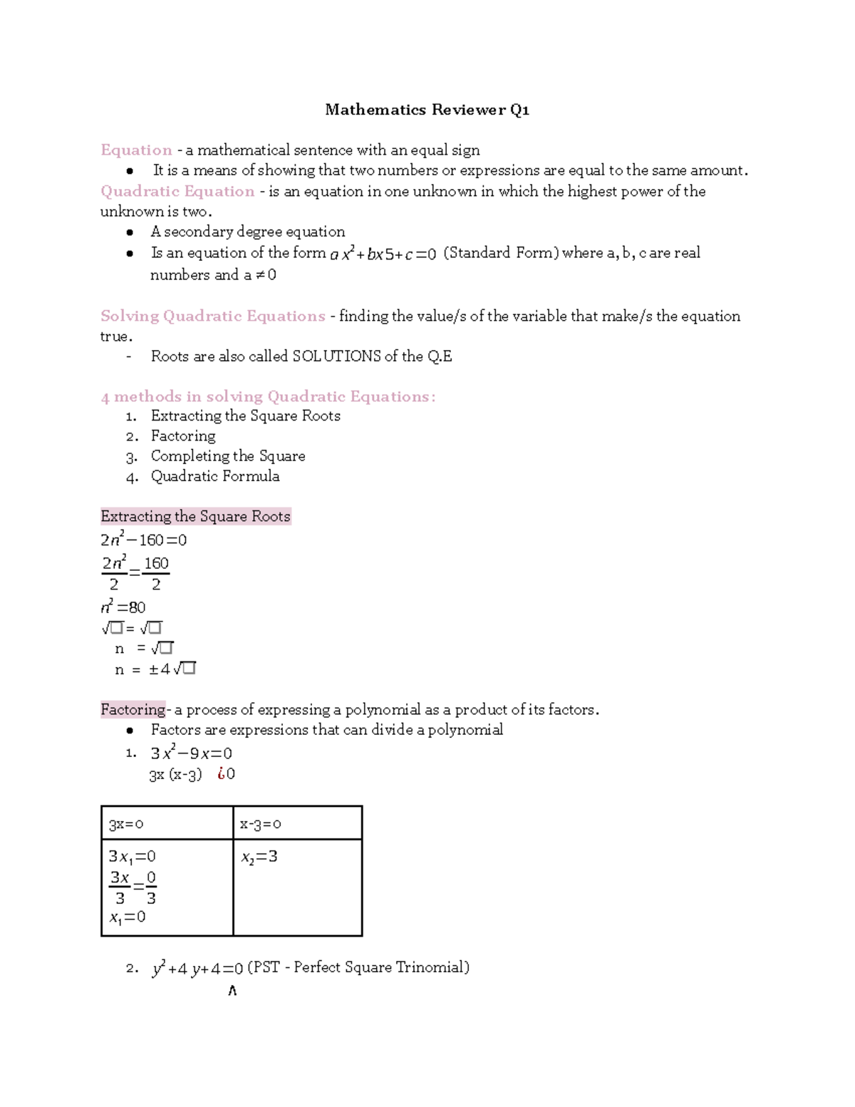 Math Q1 - wuw - Mathematics Reviewer Q Equation - a mathematical ...