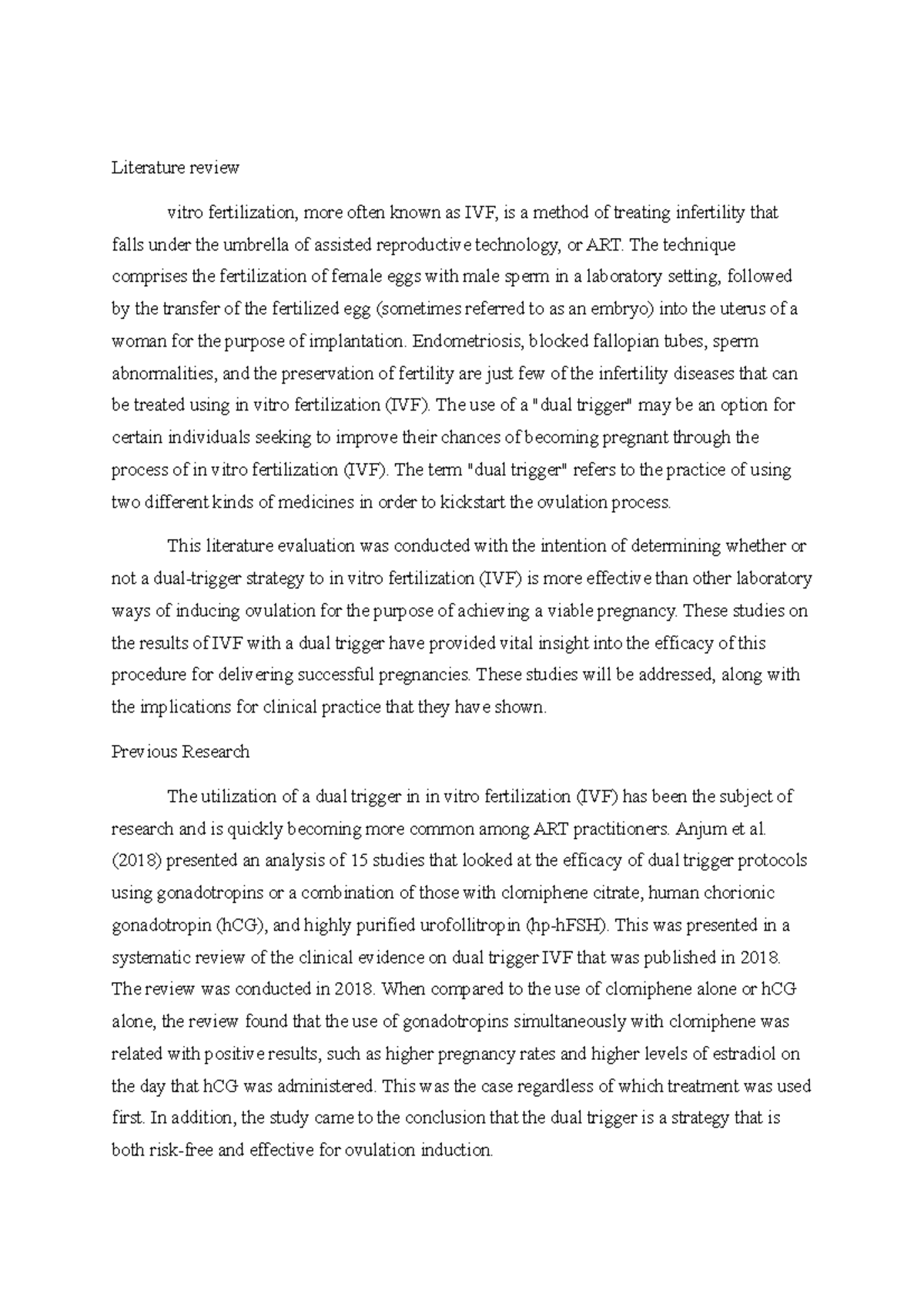 IVF Treatment - Nurse practitioner - Literature review vitro ...