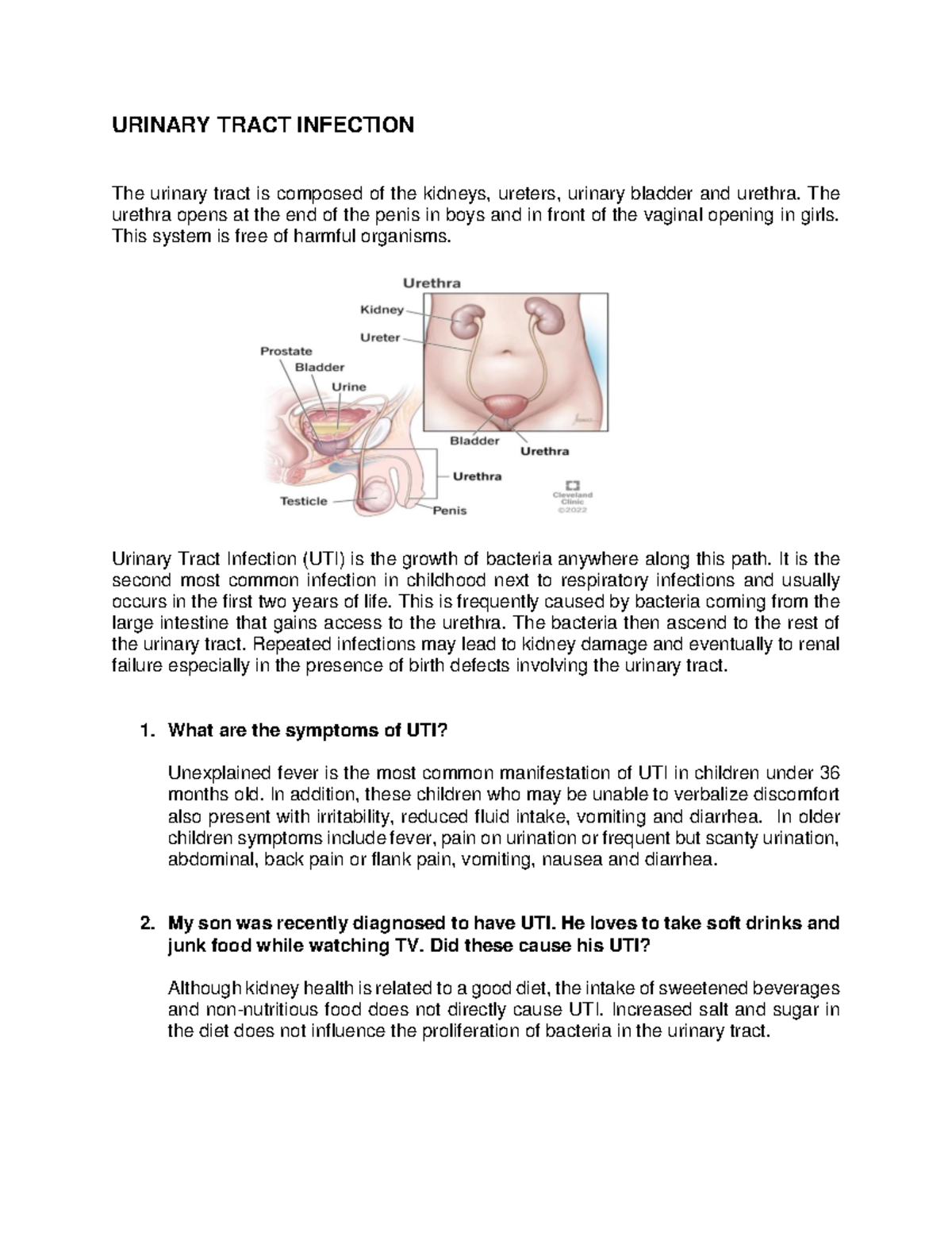 UTI-Final - Uti notes - URINARY TRACT INFECTION The urinary tract is ...