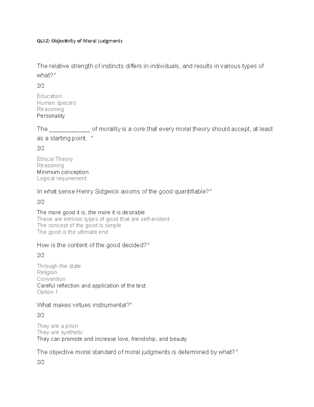 Objectivity of Moral Judgments quiz - QUIZ: Objectivity of Moral ...