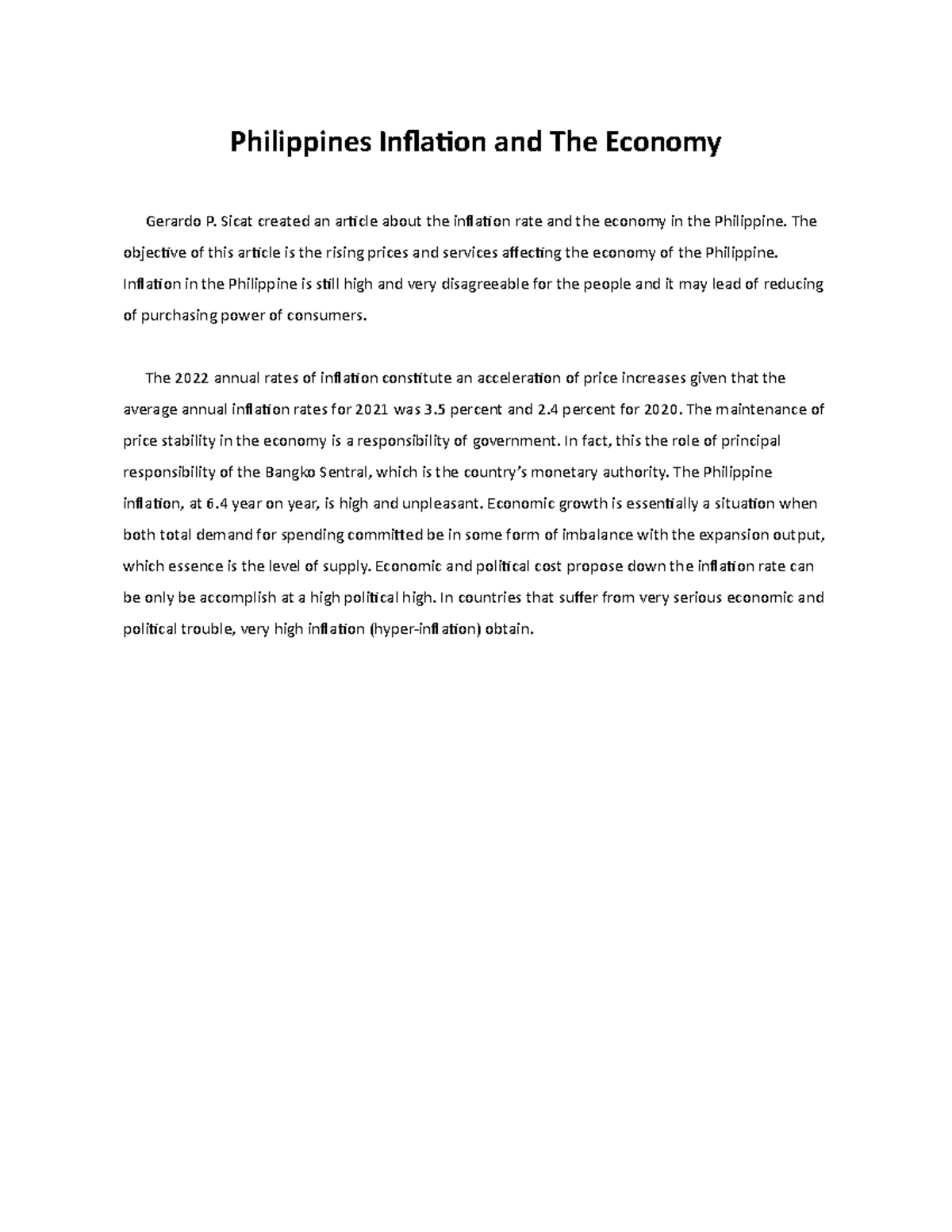 Research for fpl - Philippines Inflation and The Economy Gerardo P ...