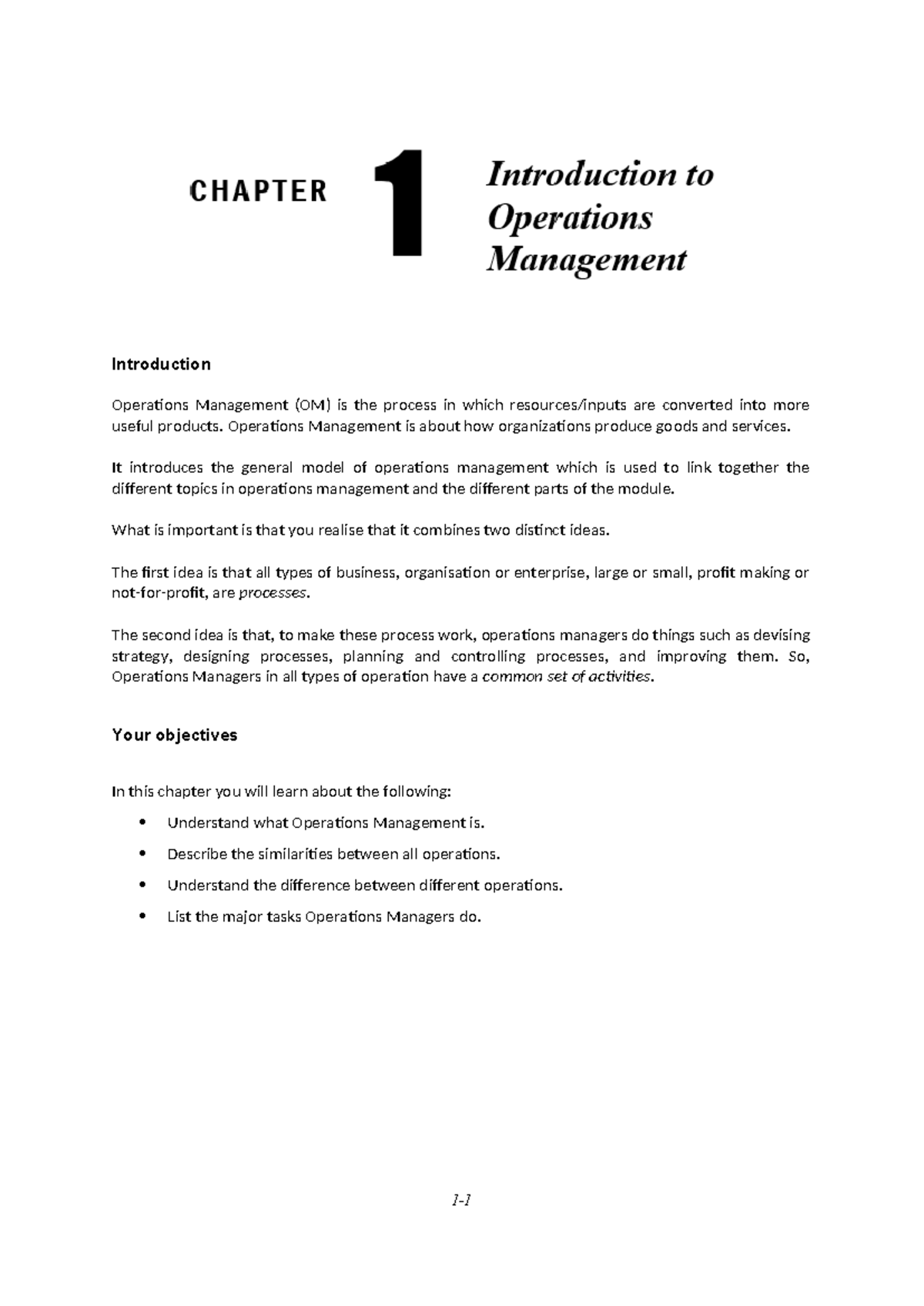 334294682 Chapter 1 Introduction to Operations Management ...