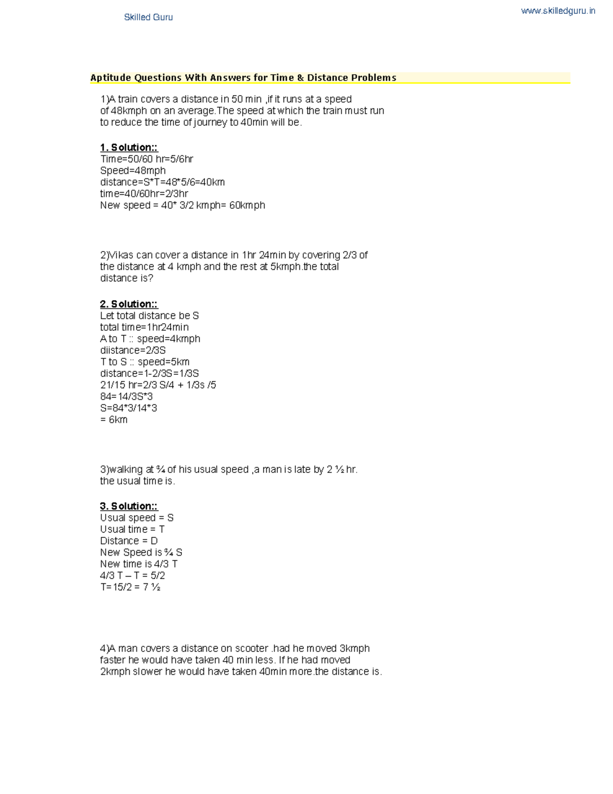Apti - Apti - Aptitude Questions With Answers for Time & Distance ...