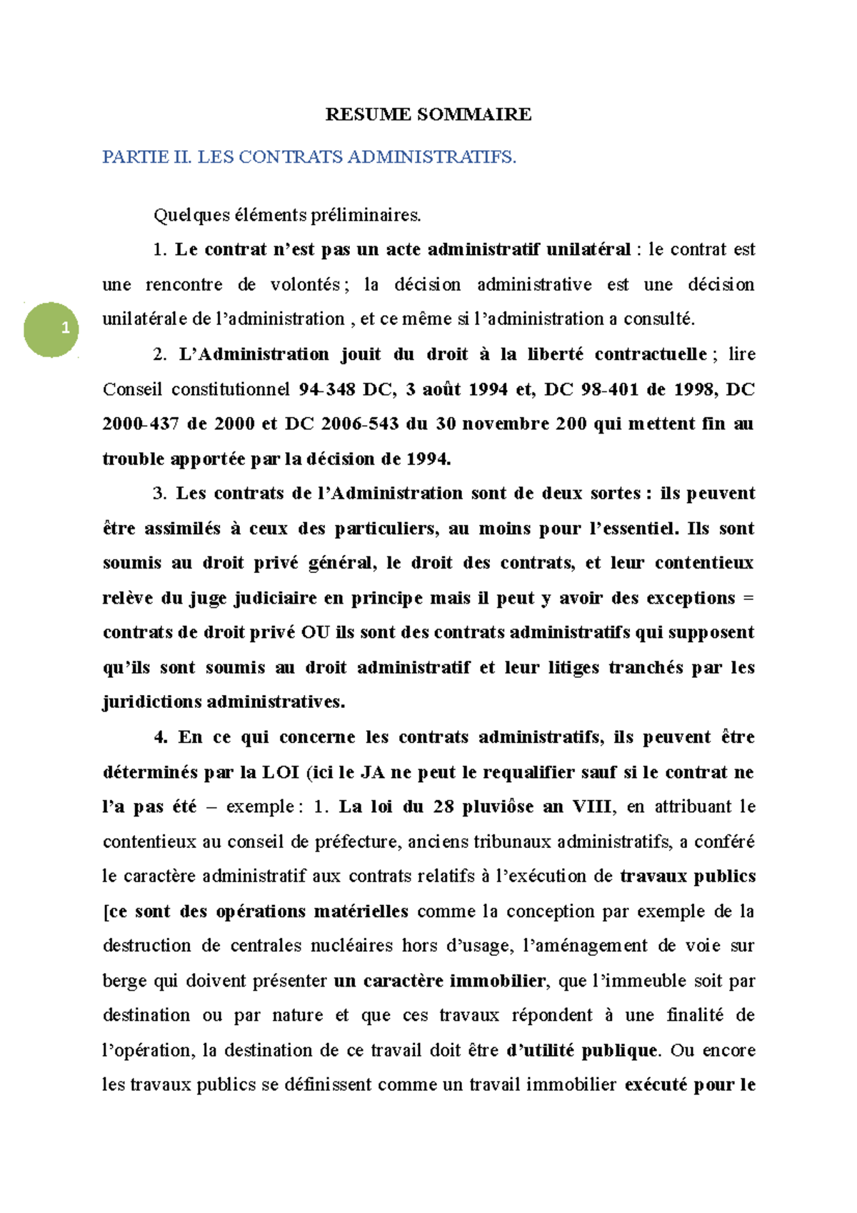 Resume Partie Les Contrats Administratifs - RESUME SOMMAIRE PARTIE II ...