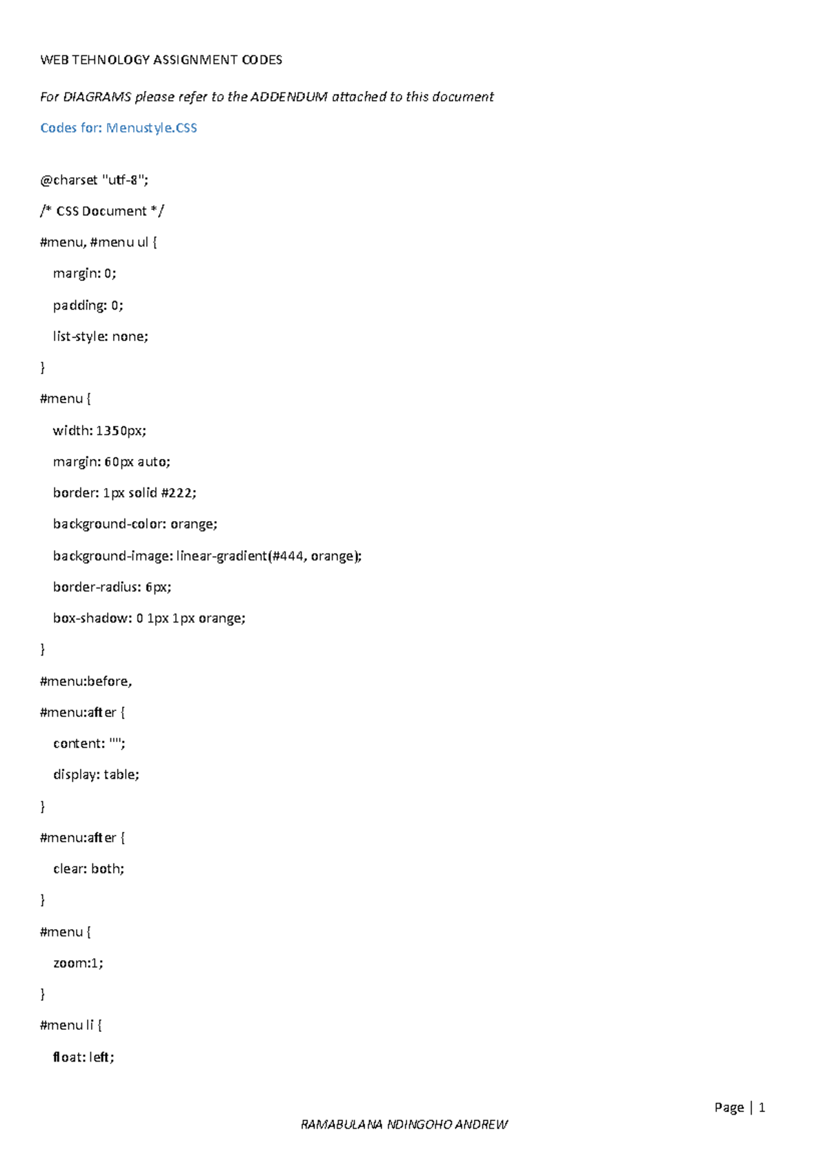 Assignment Networks 511 - For DIAGRAMS please refer to the ADDENDUM ...