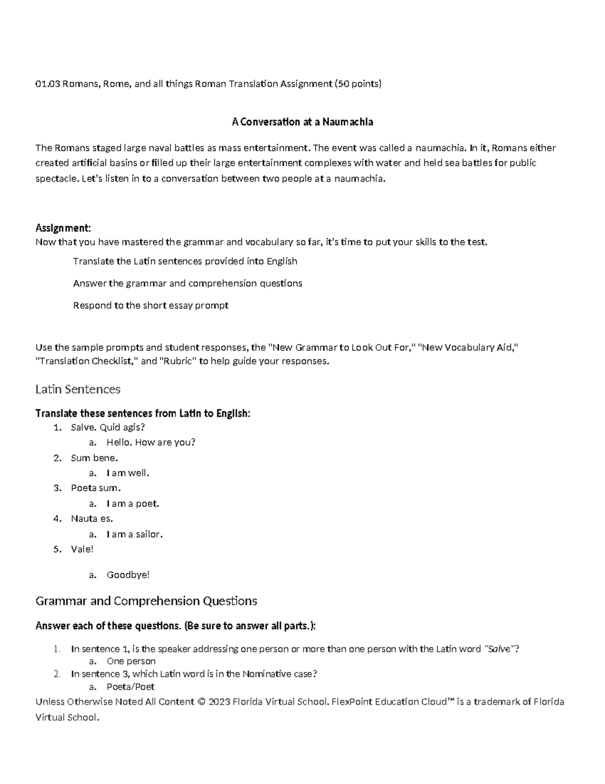 0103 romans rome and all things roman translation assignment - 01 ...