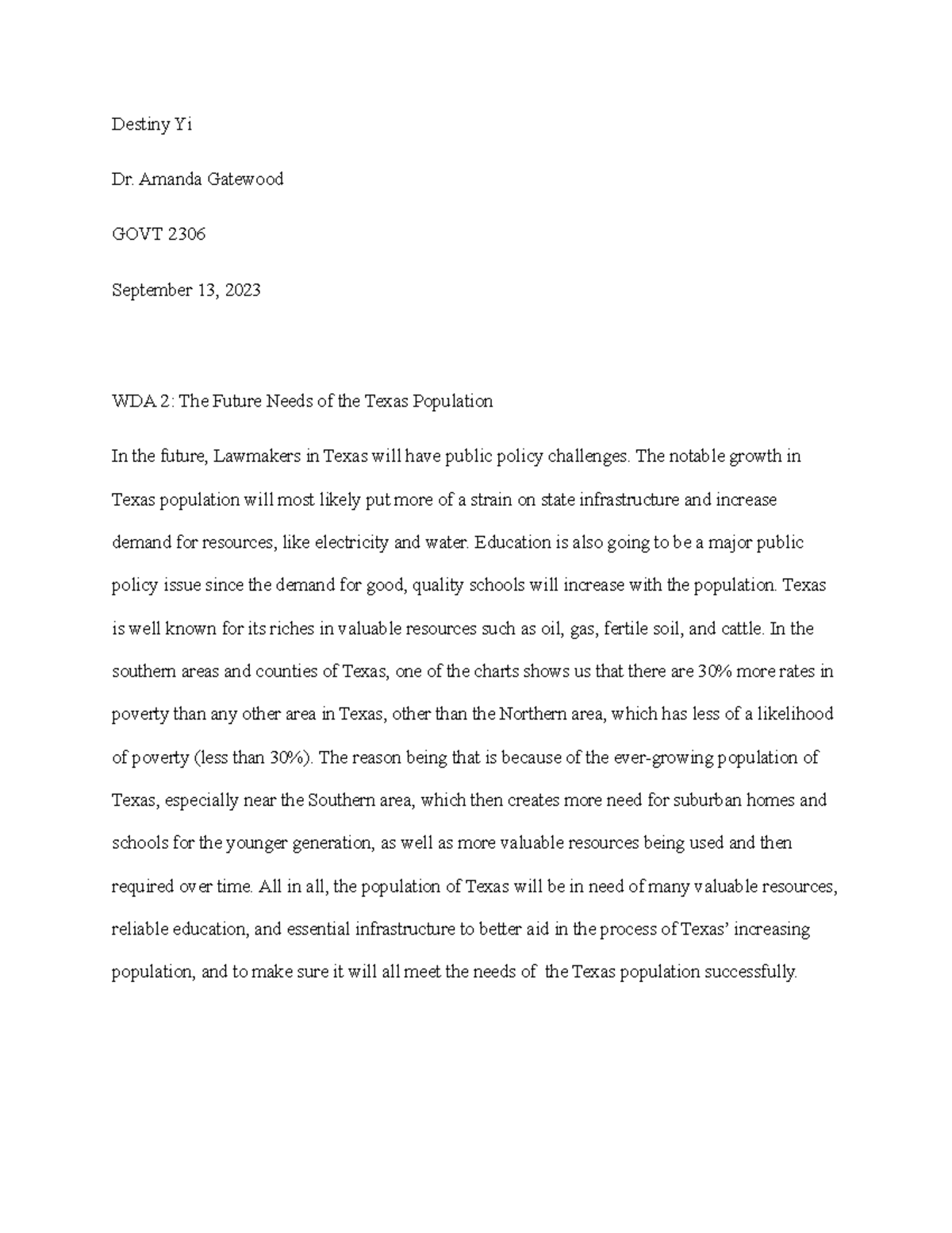 WDA 2 Submission - WDA 2 Assignment - Destiny Yi Dr. Amanda Gatewood ...