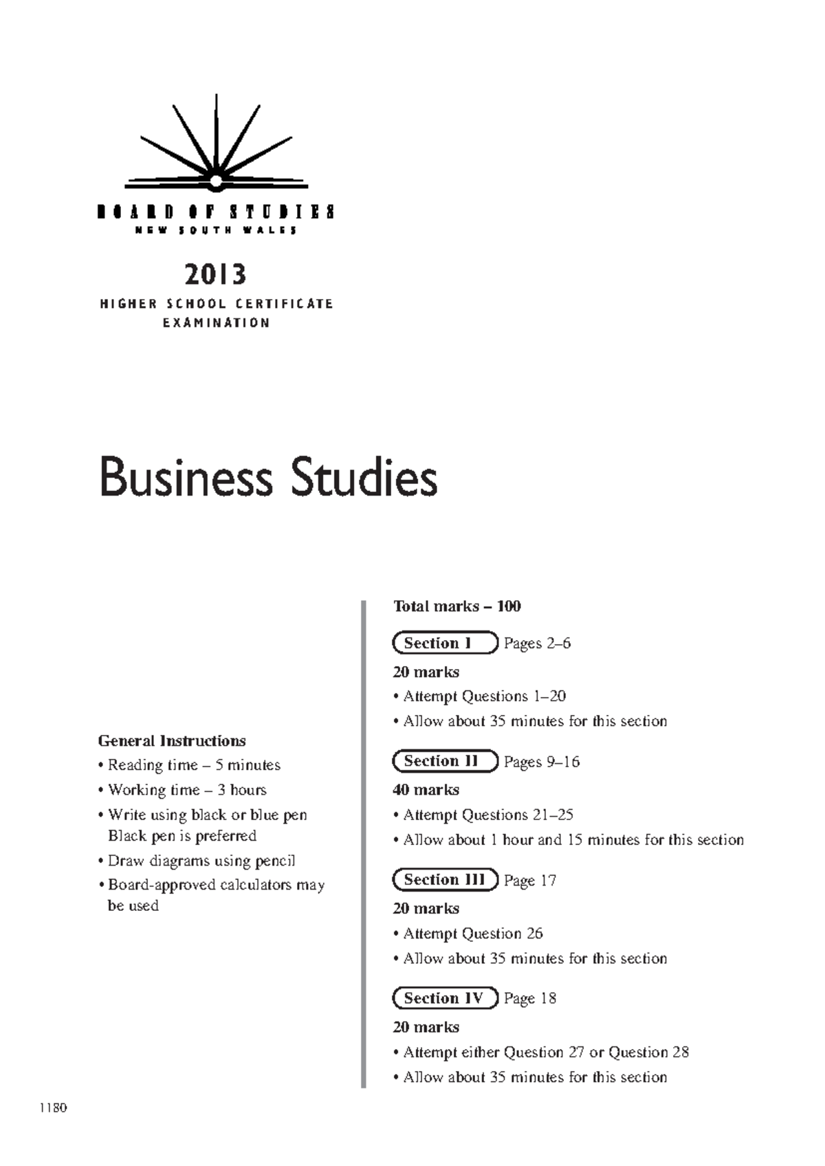 Business studies hsc exam 2013 - 2013 H I G H E R S C H O O L C E R T I ...